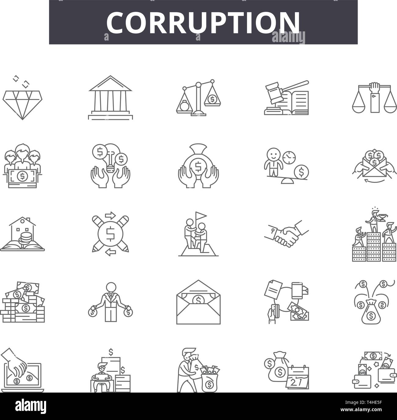 Corruption line icons, signs set, vector. Corruption outline concept illustration: corruption ...
