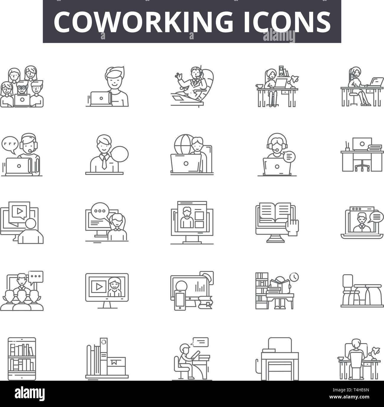 Coworking line icons, signs set, vector. Coworking outline concept ...