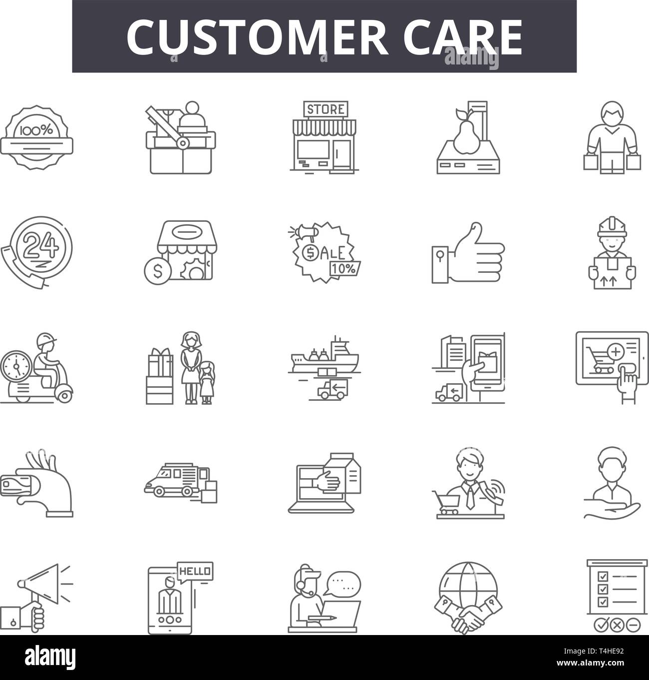 Customer care line icons, signs set, vector. Customer care outline ...