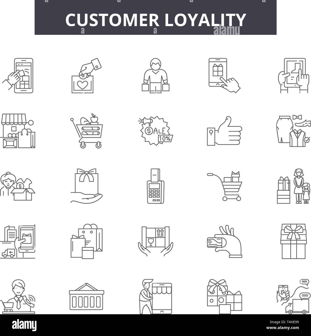 Customer loyality line icons, signs set, vector. Customer loyality ...