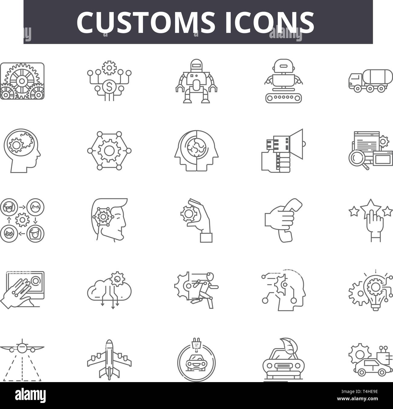 Customs line icons, signs set, vector. Customs outline concept ...