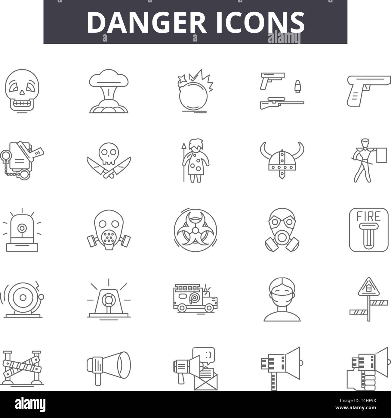 Danger line icons, signs set, vector. Danger outline concept ...