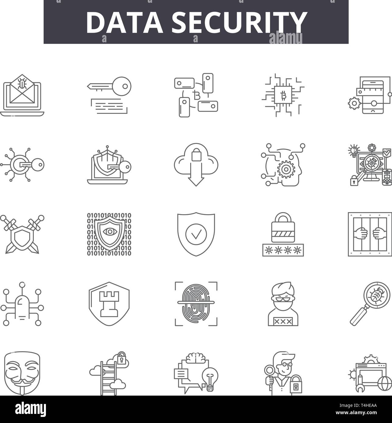 Data security line icons, signs set, vector. Data security outline concept illustration ...