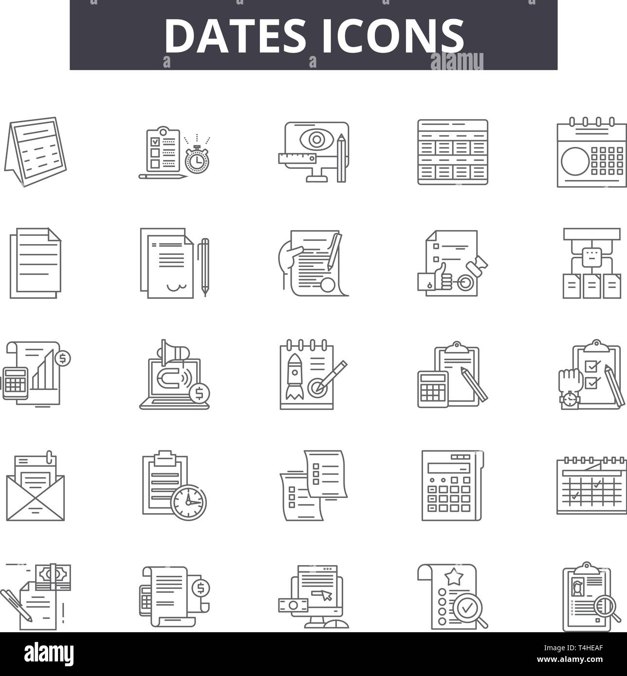 Dates line icons, signs set, vector. Dates outline concept illustration ...