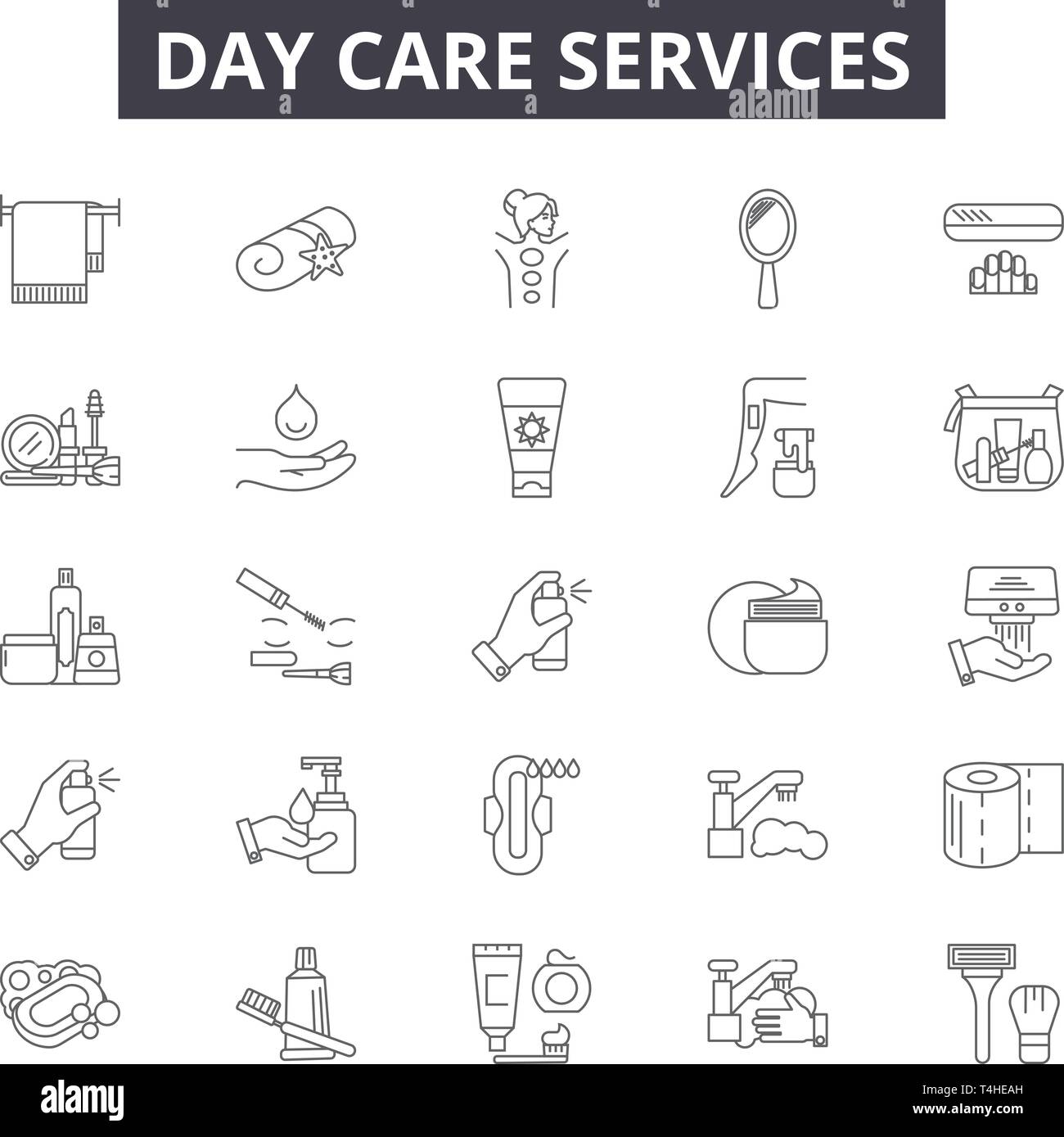 Day care services line icons, signs set, vector. Day care services ...