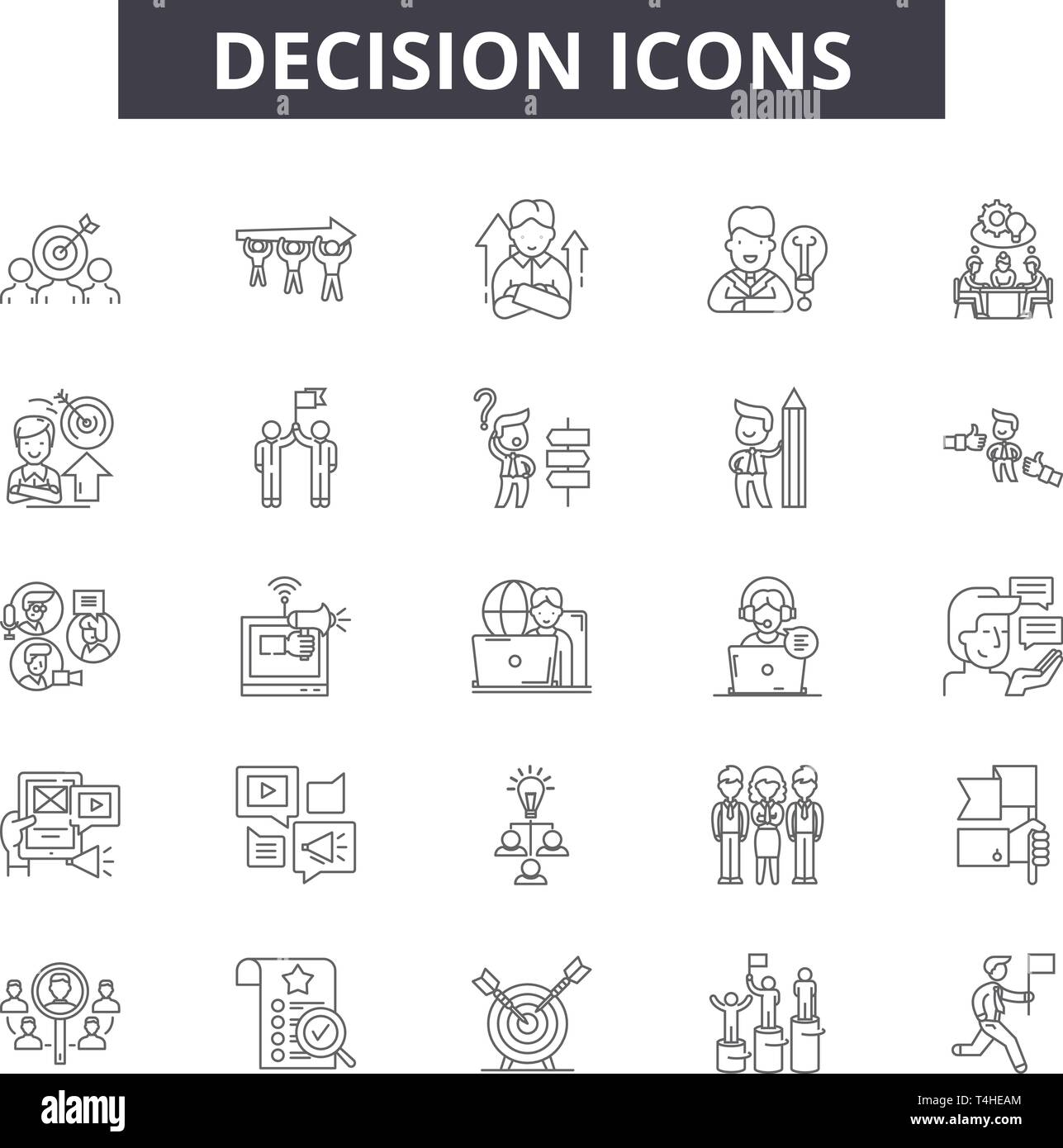 Decision line icons, signs set, vector. Decision outline concept ...