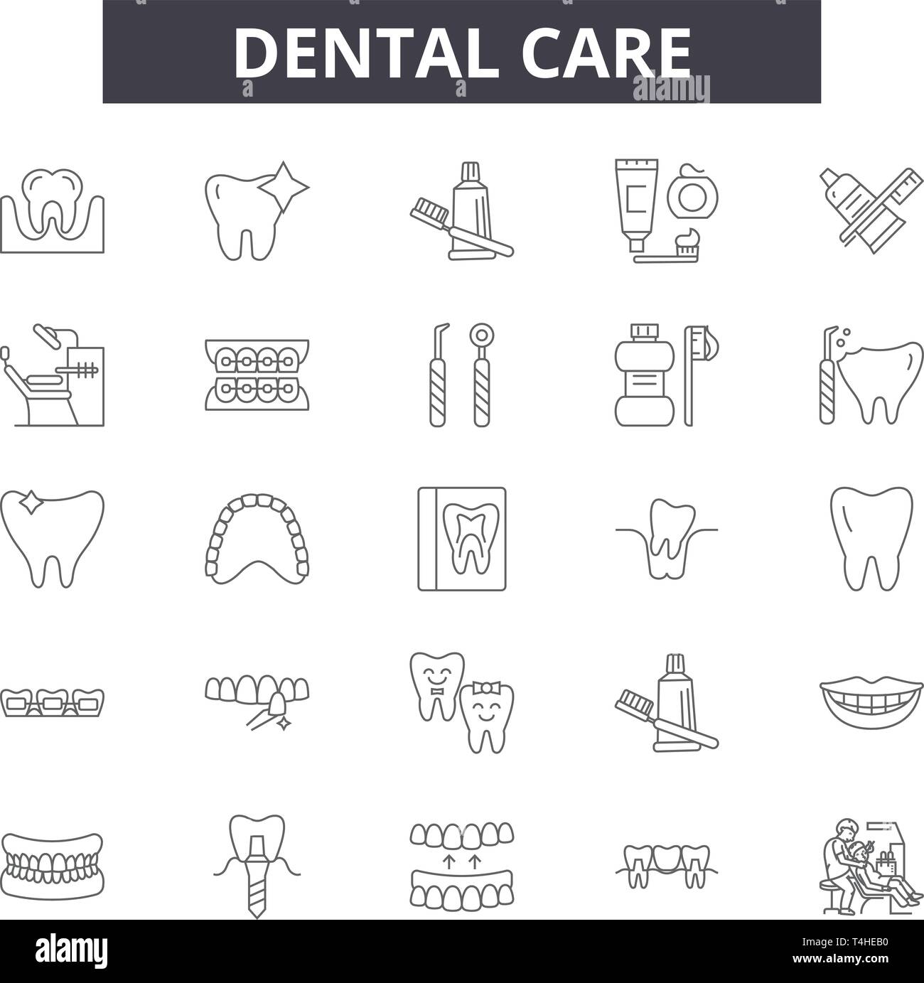 Dental care line icons, signs set, vector. Dental care outline concept illustration: tooth ...