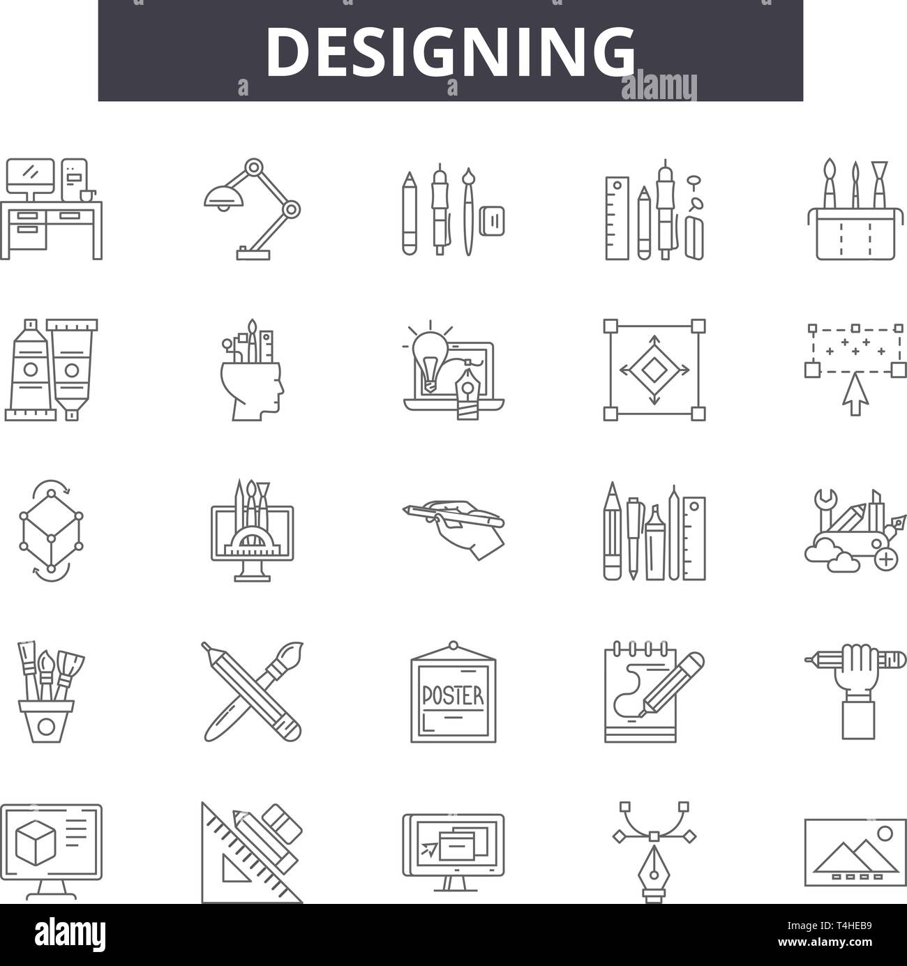 Designing line icons, signs set, vector. Designing outline concept illustration: detechnology ...