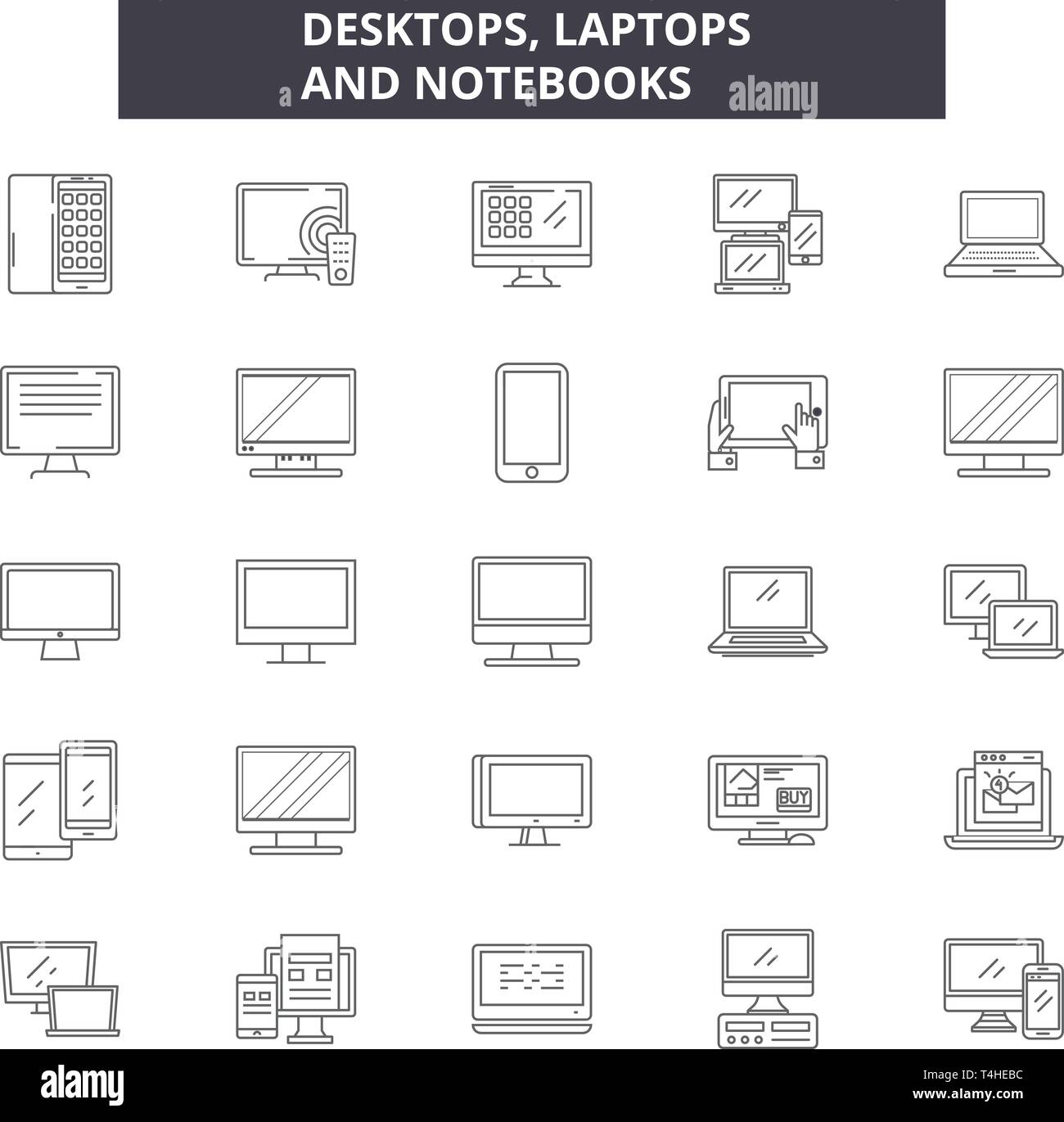Desktop laptops notebooks line icons, signs set, vector. Desktop ...