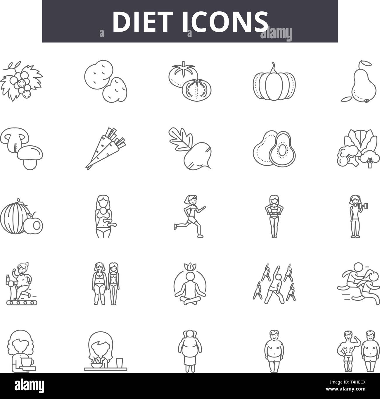 Diet line icons, signs set, vector. Diet outline concept illustration ...