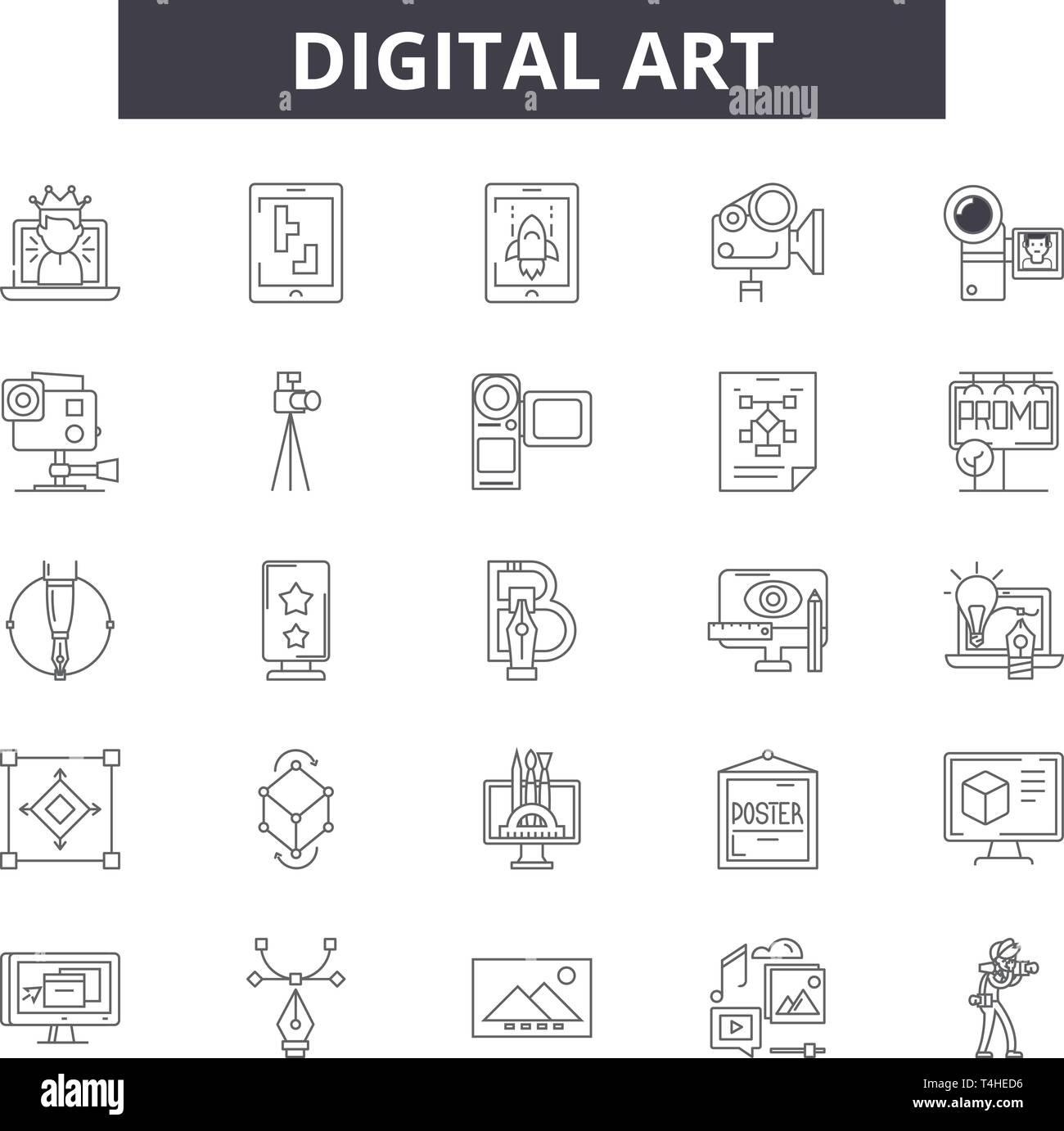 Digital art line icons, signs set, vector. Digital art outline concept ...