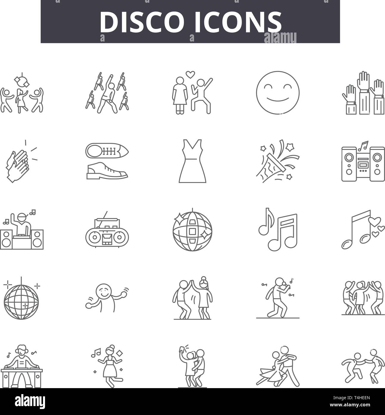 Disco line icons, signs set, vector. Disco outline concept illustration ...