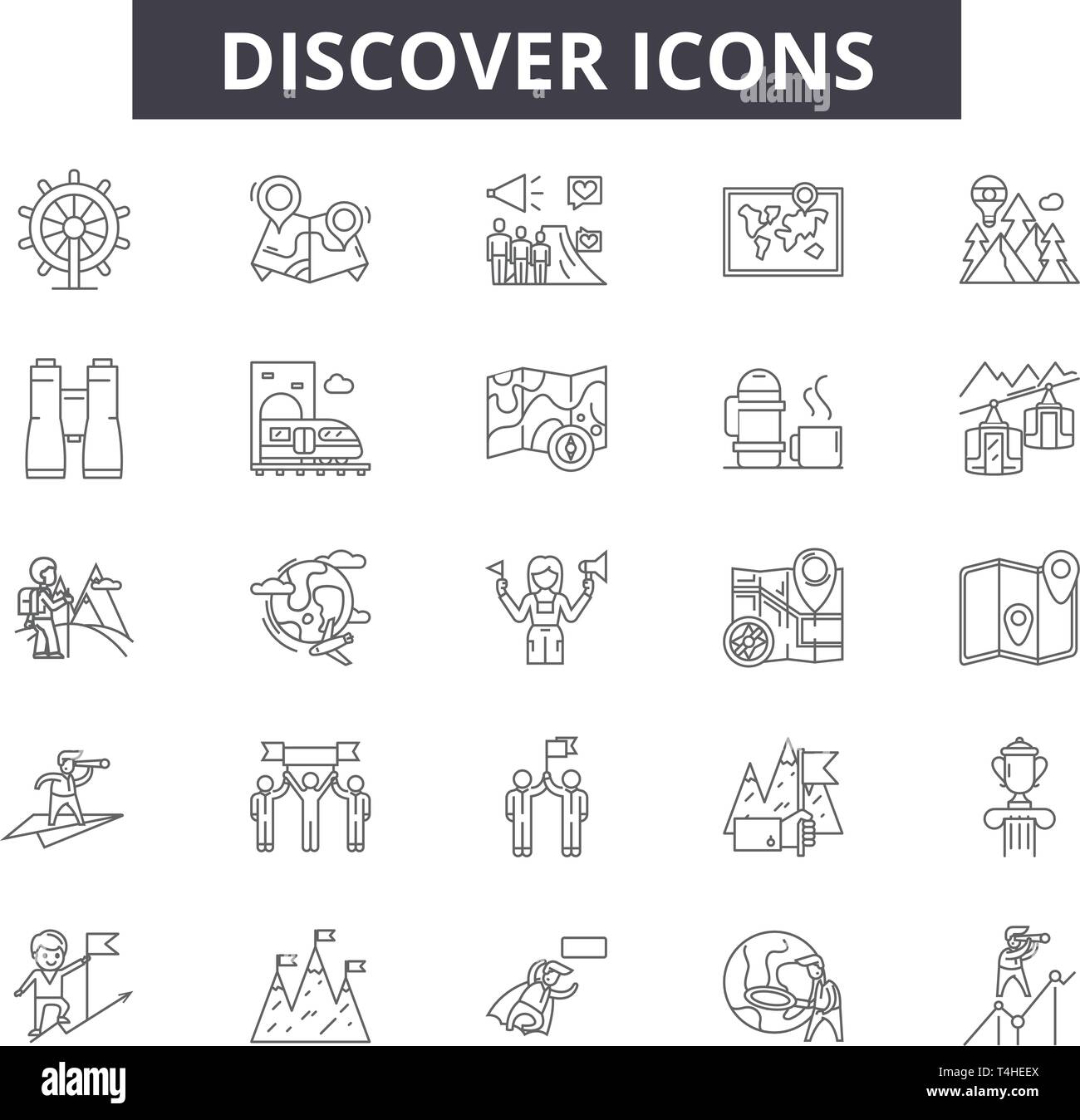 Discover line icons, signs set, vector. Discover outline concept illustration: discover,desearch ...