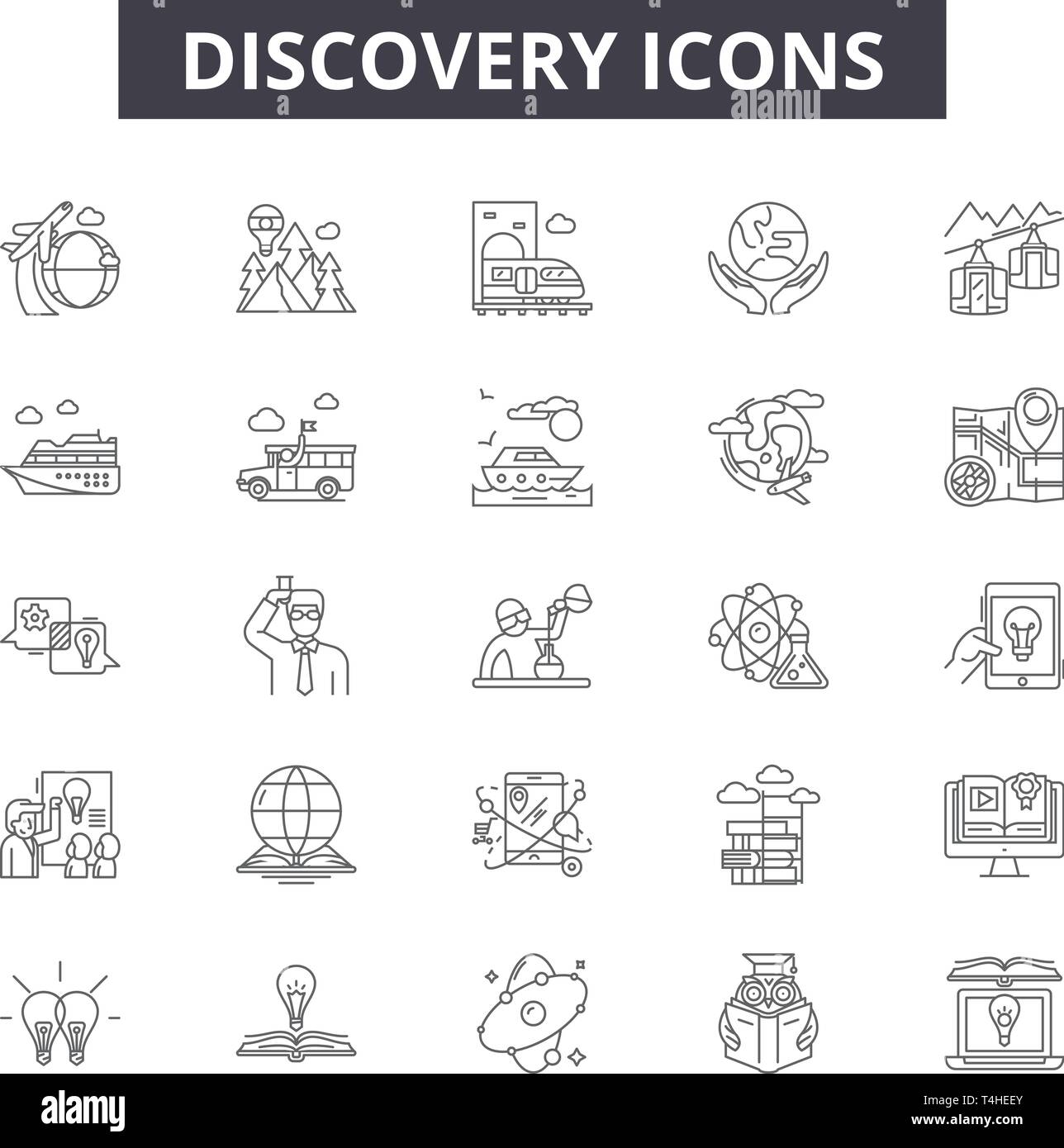 Discovery line icons, signs set, vector. Discovery outline concept ...
