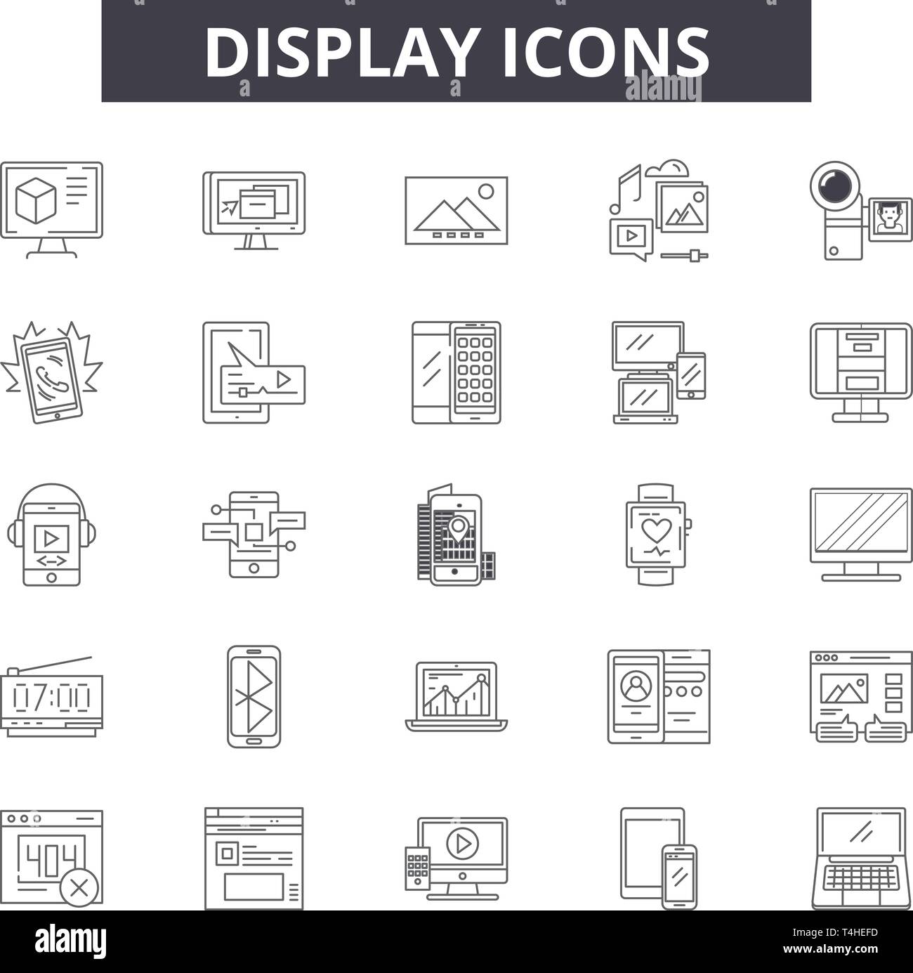 Display line icons, signs set, vector. Display outline concept ...