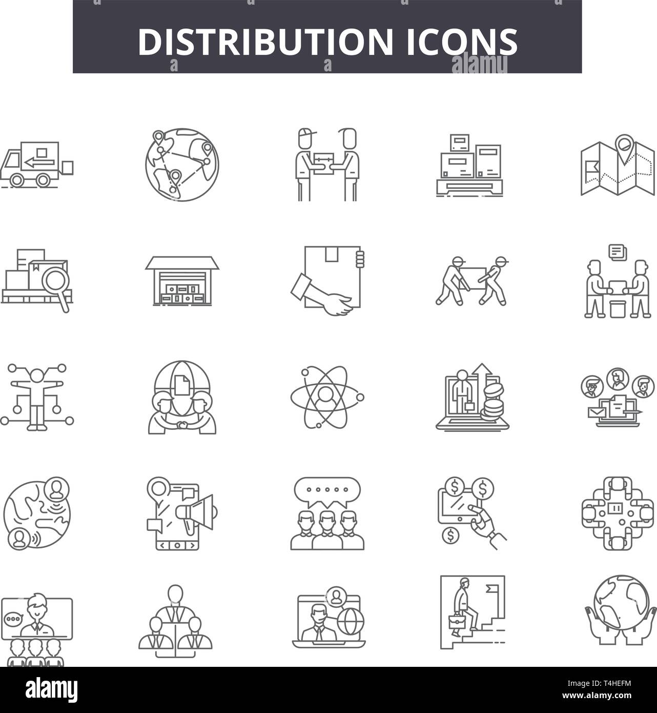Ditribution line icons, signs set, vector. Ditribution outline concept ...