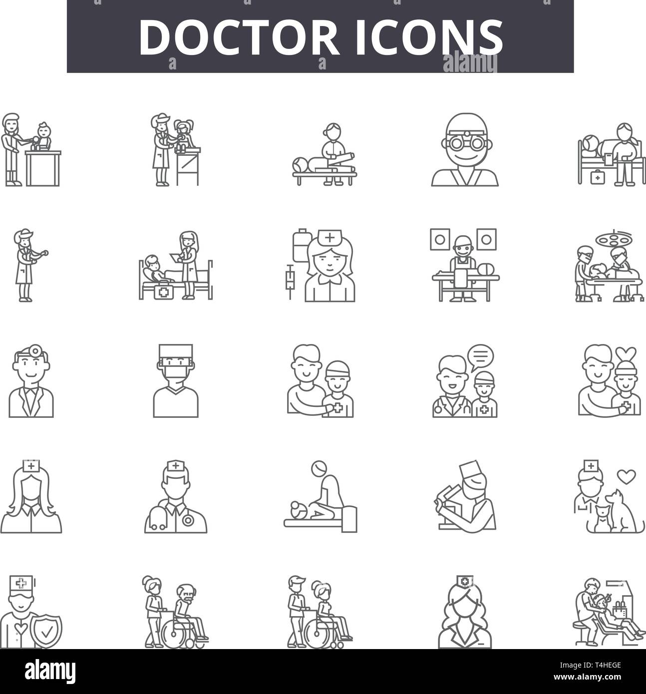 Doctor line icons, signs set, vector. Doctor outline concept ...