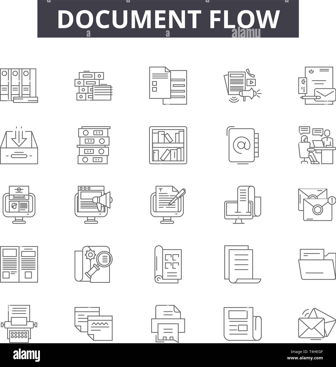Document flow line icons, signs set, vector. Document flow outline ...
