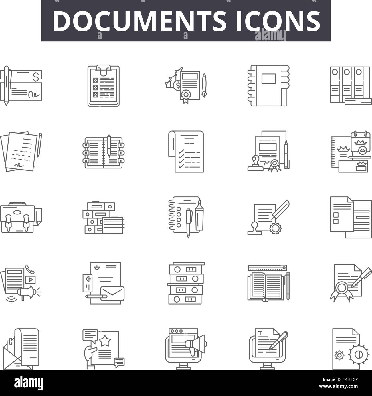 Documents line icons, signs set, vector. Documents outline concept ...