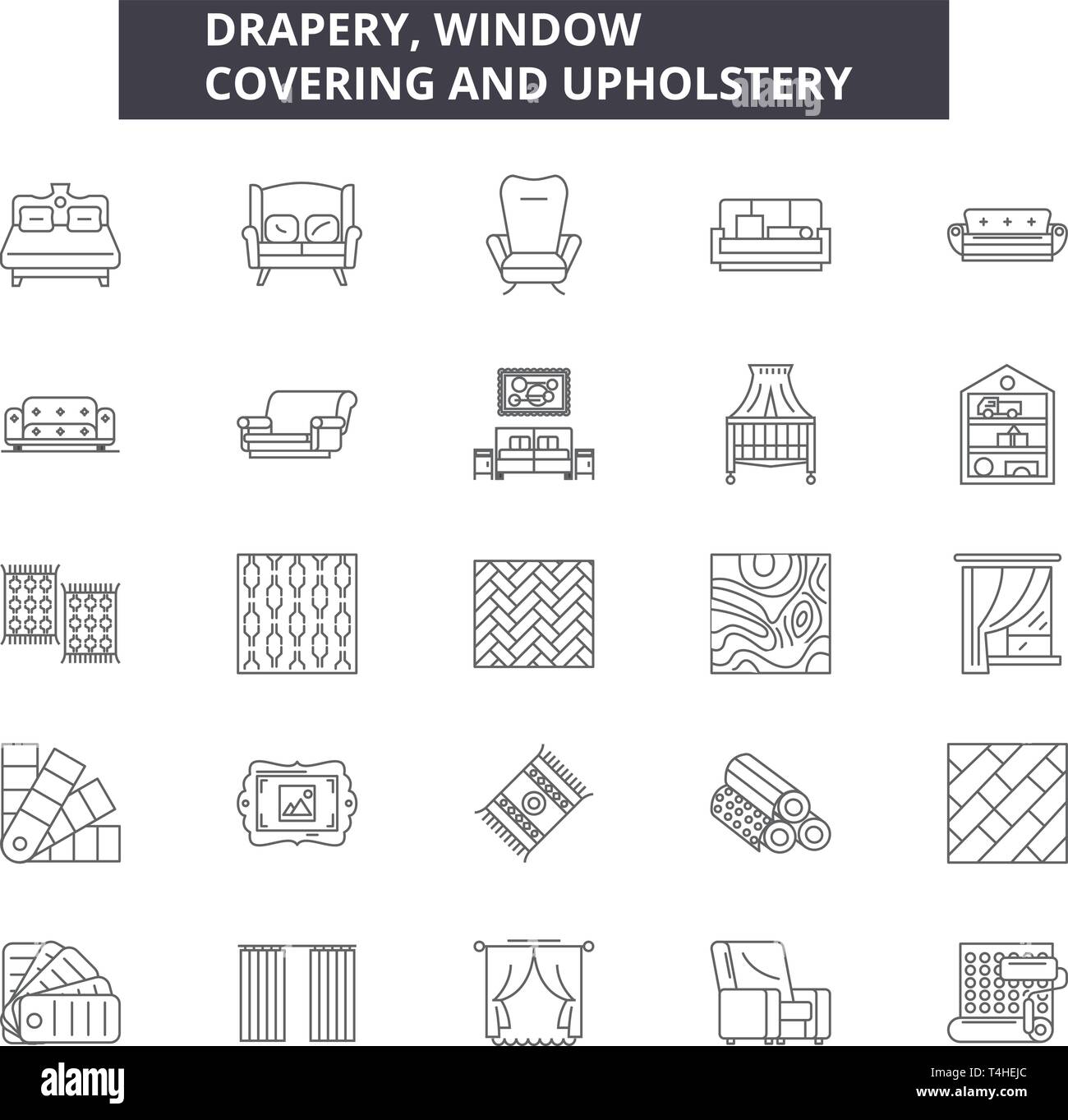 Drapery window line icons, signs set, vector. Drapery window outline ...