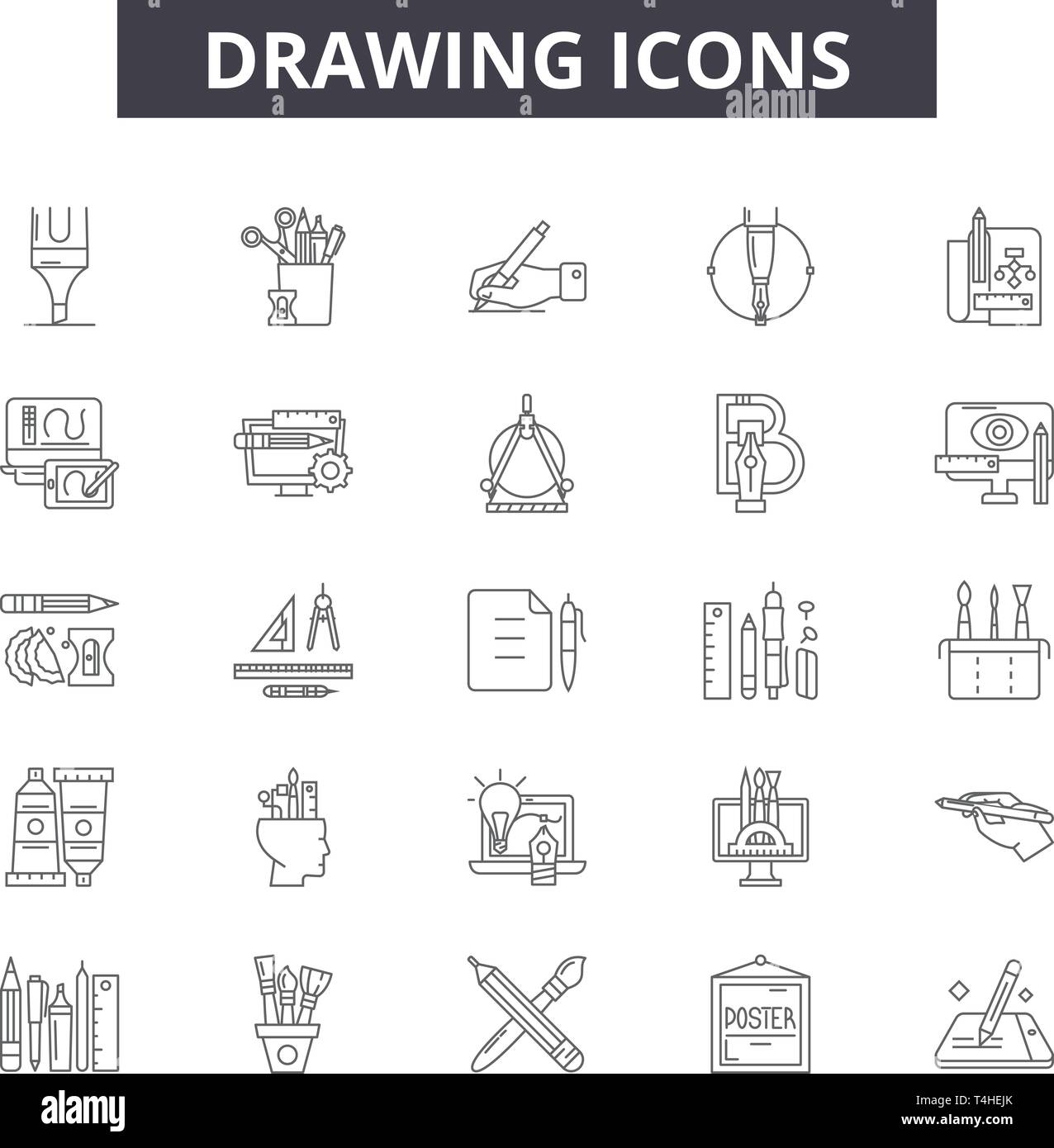 Drawing line icons, signs set, vector. Drawing outline concept ...