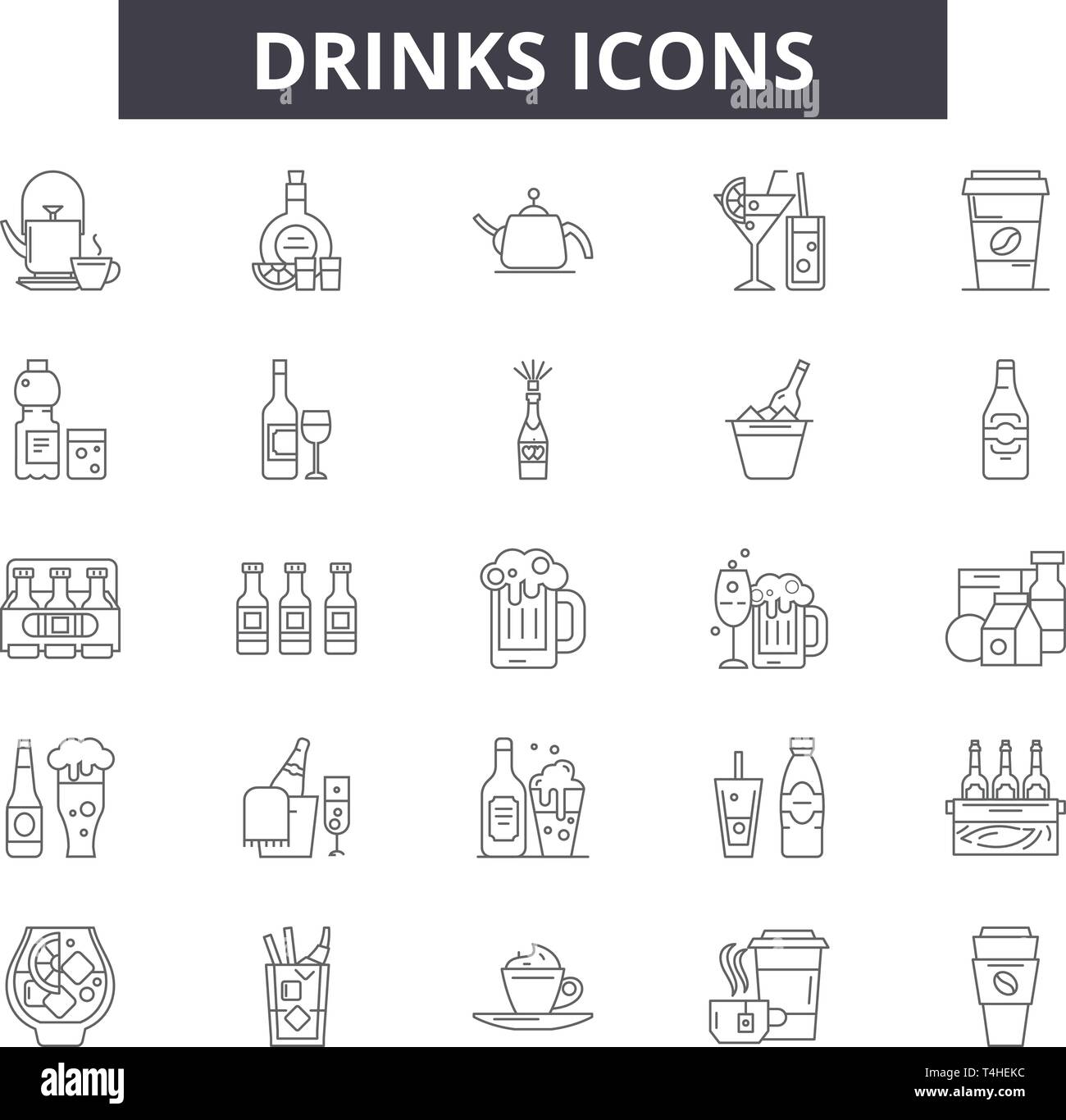 Drinks line icons, signs set, vector. Drinks outline concept ...