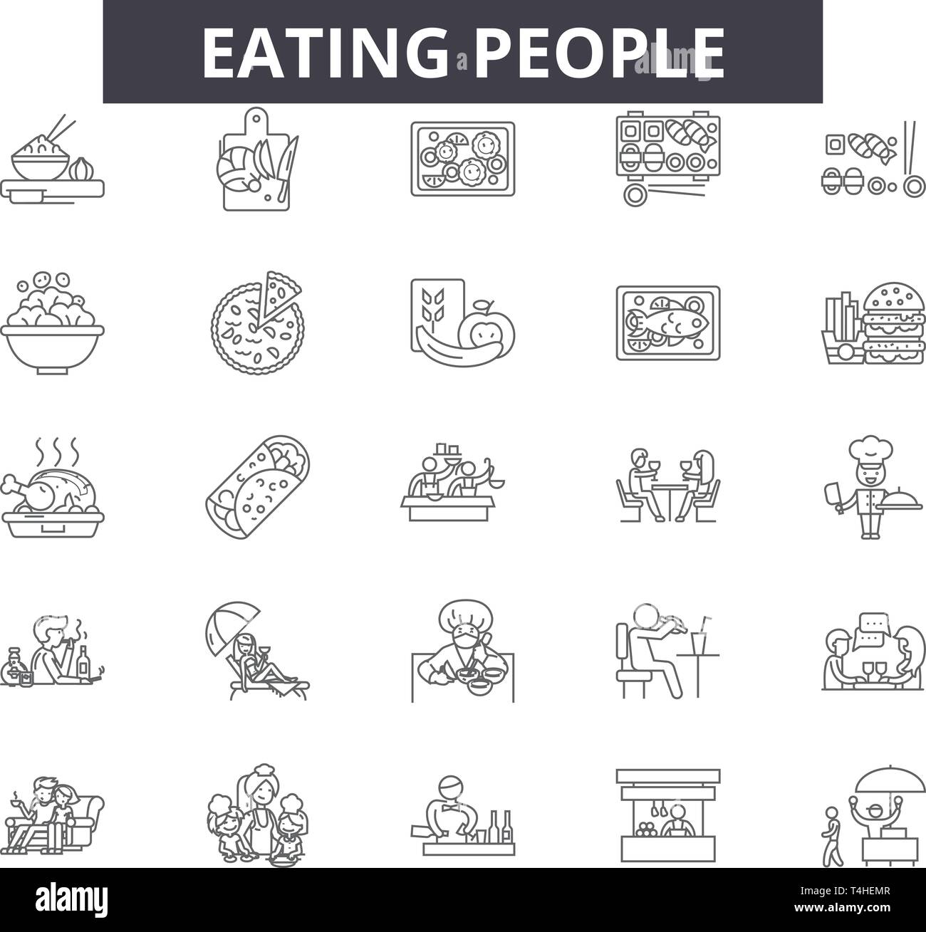 Eating people line icons, signs set, vector. Eating people outline ...