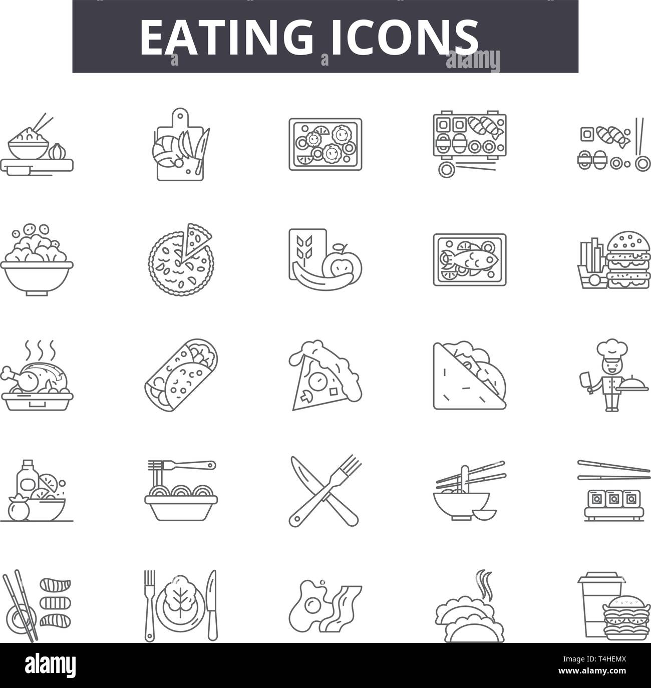 Eating line icons, signs set, vector. Eating outline concept ...