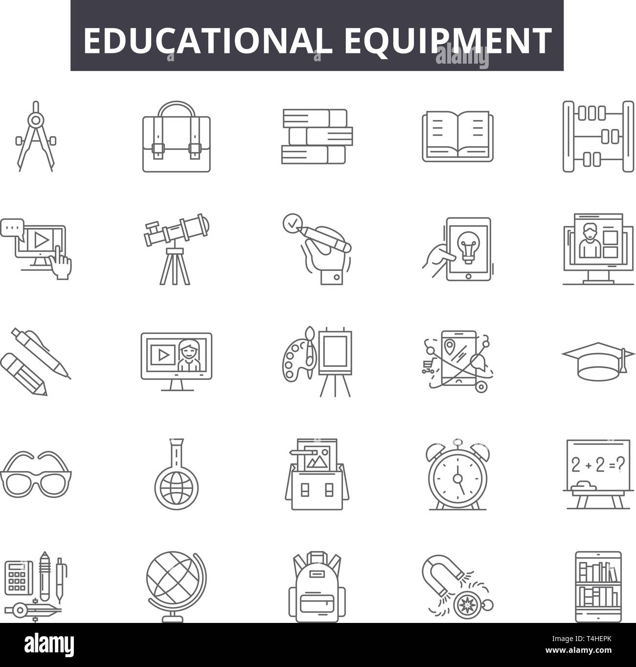 Educational equipment line icons, signs set, vector. Educational ...