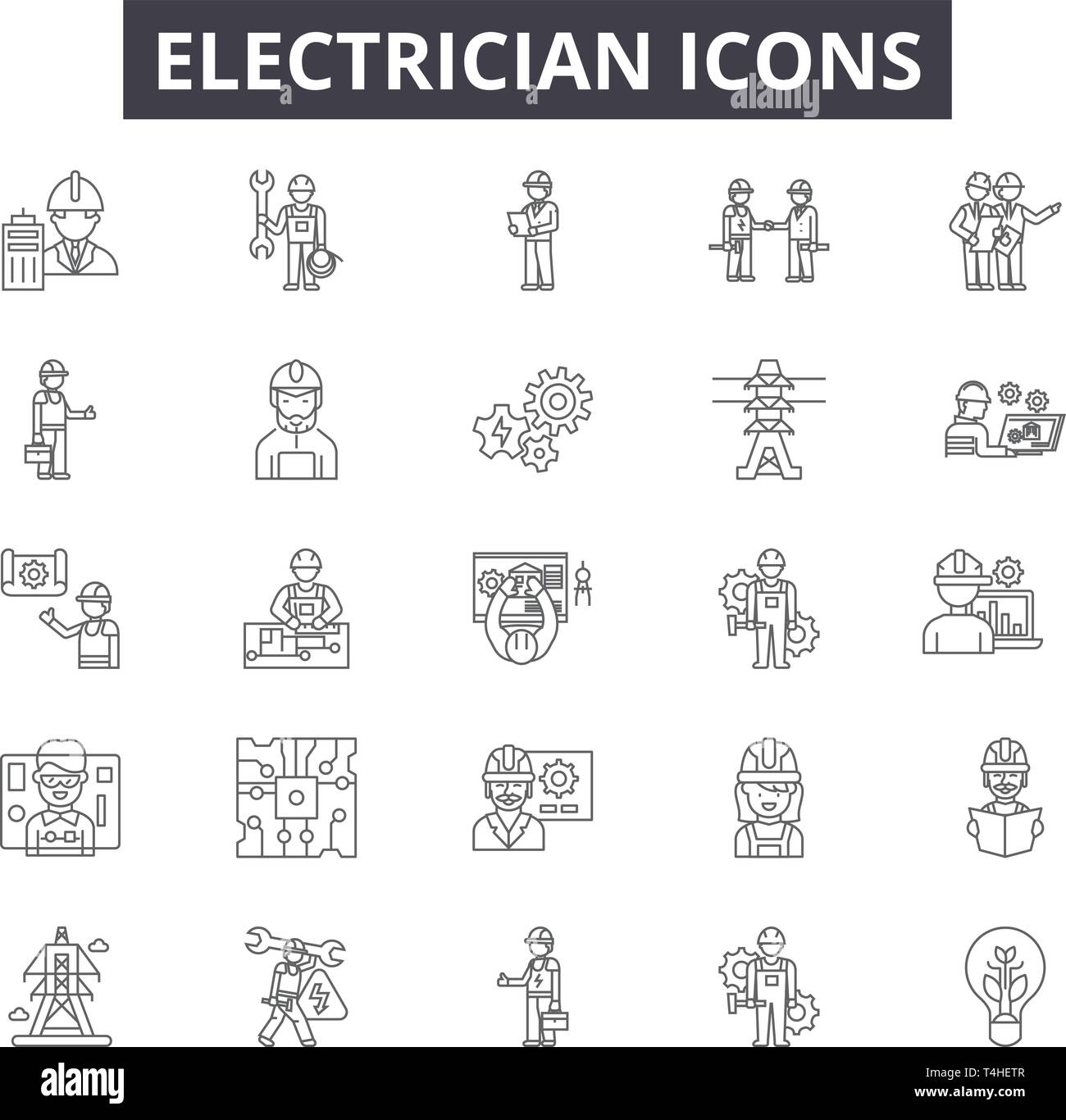 Electrician line icons, signs set, vector. Electrician outline concept ...
