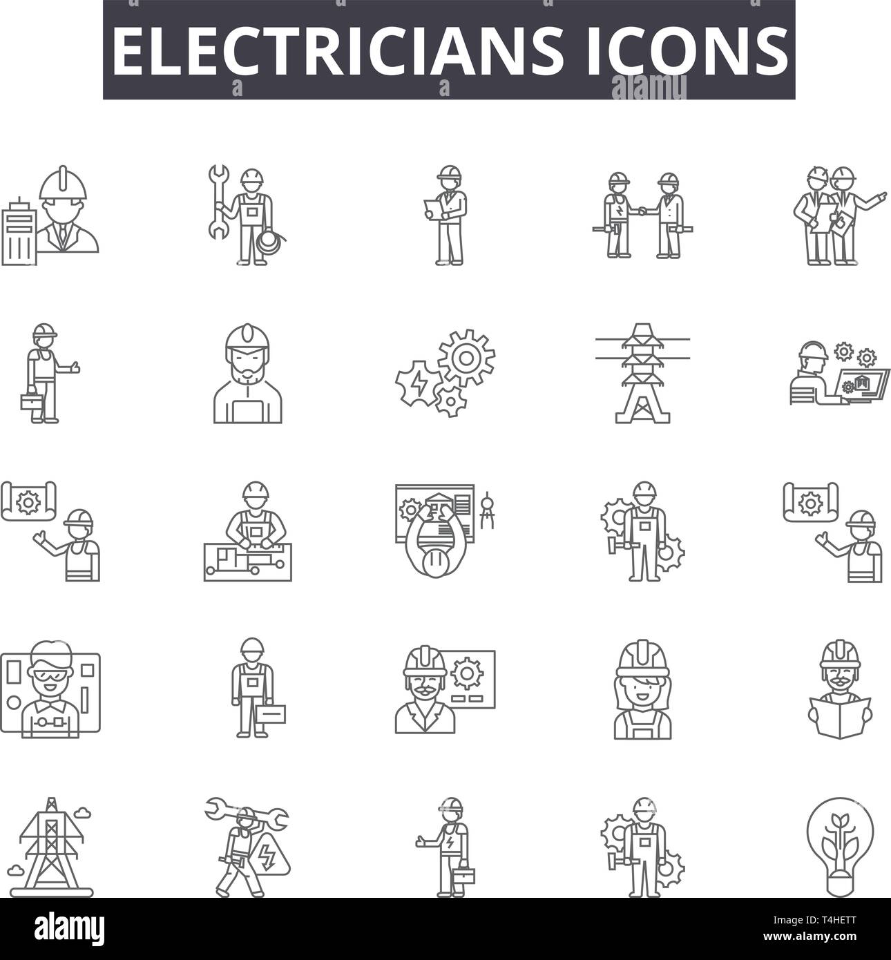 Electricians line icons, signs set, vector. Electricians outline ...