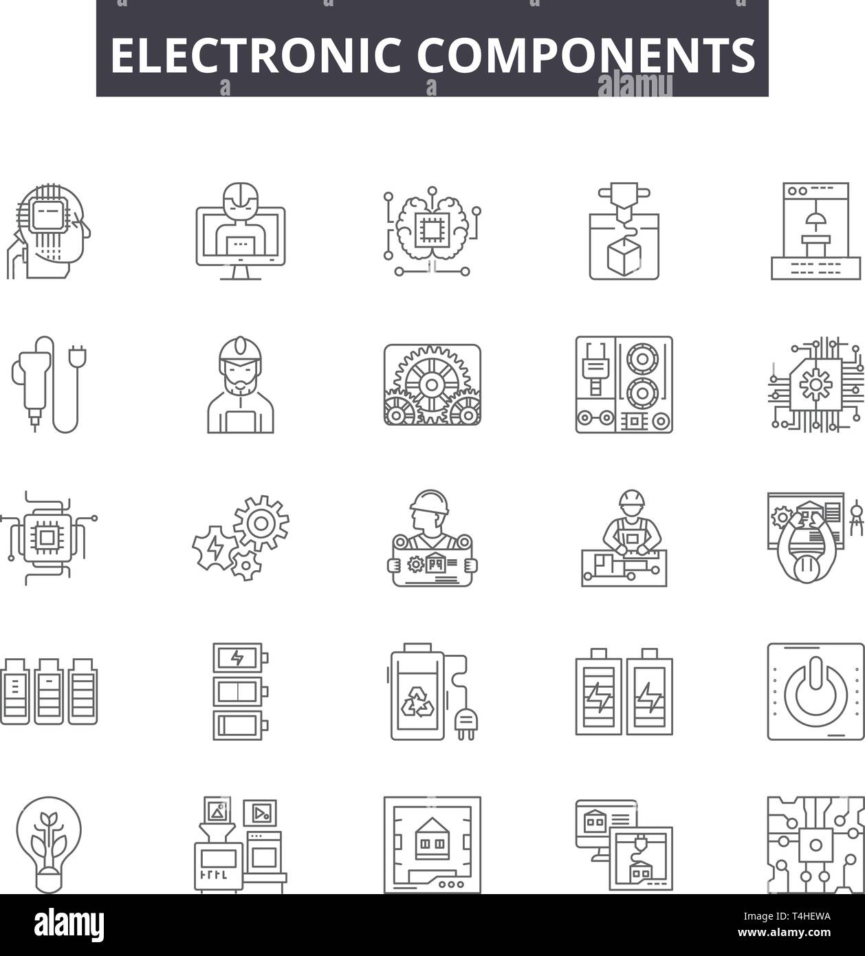 Electronic components line icons, signs set, vector. Electronic ...