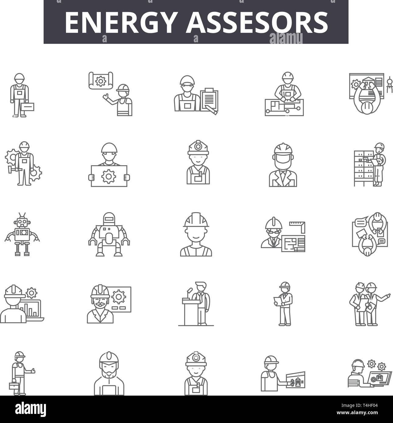 Energy assesors line icons, signs set, vector. Energy assesors outline ...