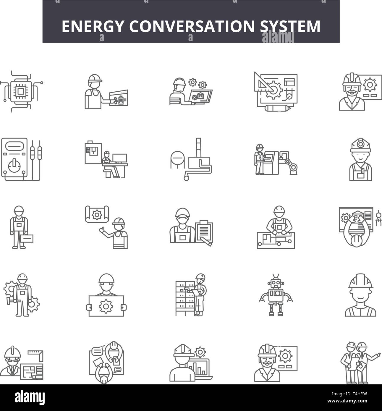 Energy conversation system line icons, signs set, vector. Energy ...