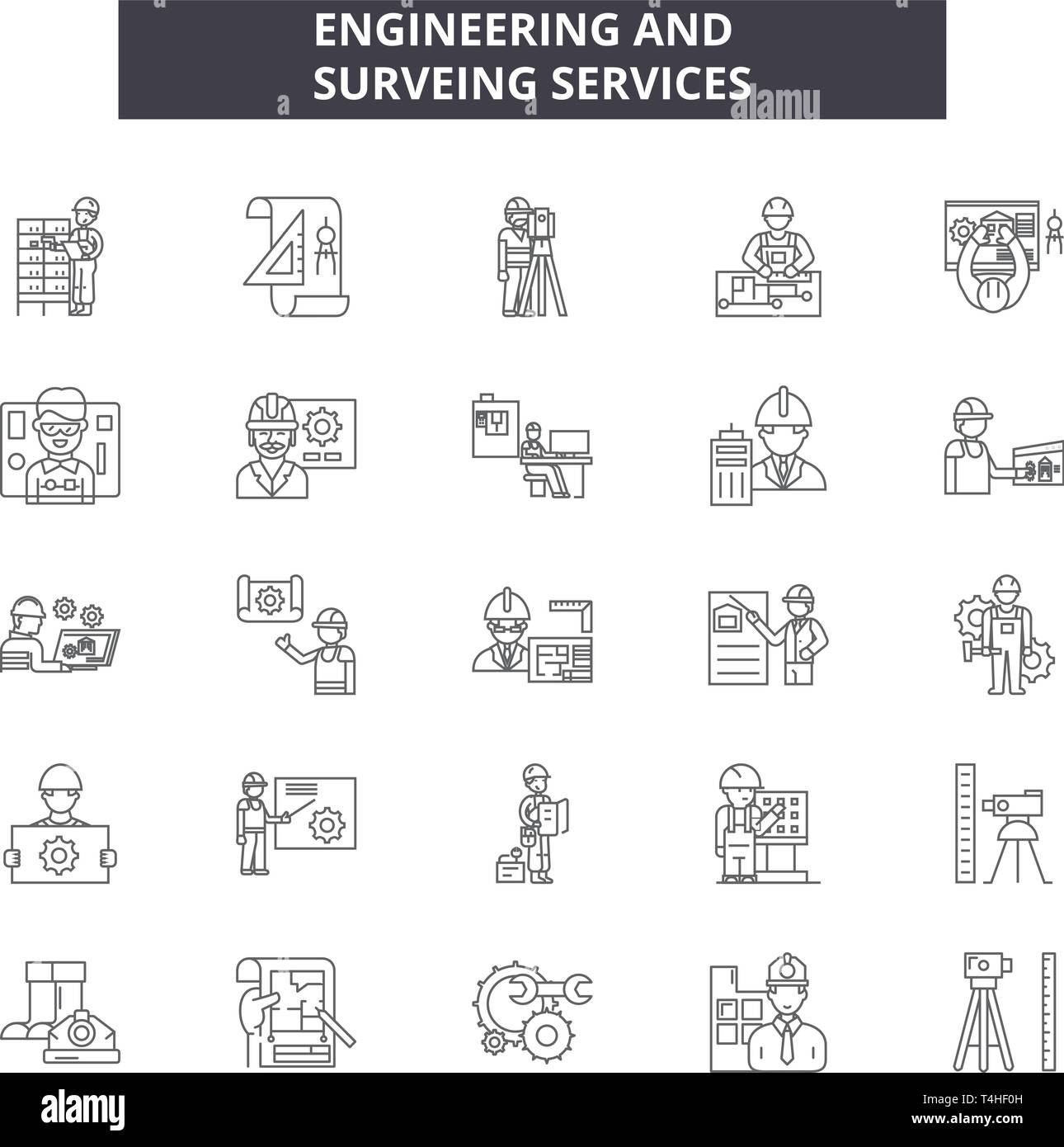 Engineering and surveing services line icons, signs set, vector ...