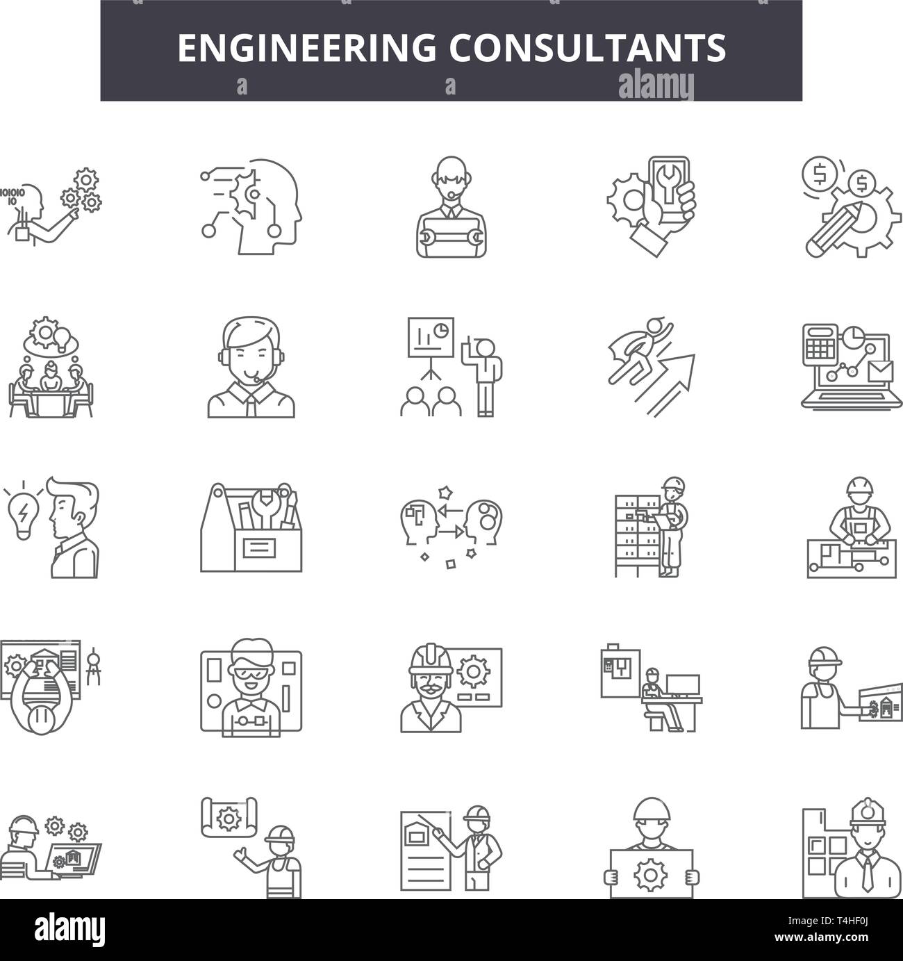 Engineering consultant line icons, signs set, vector. Engineering ...