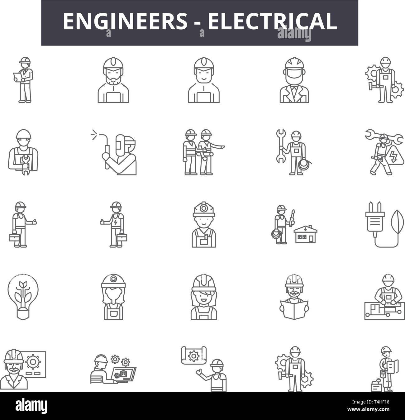 Engineers electrical line icons, signs set, vector. Engineers ...
