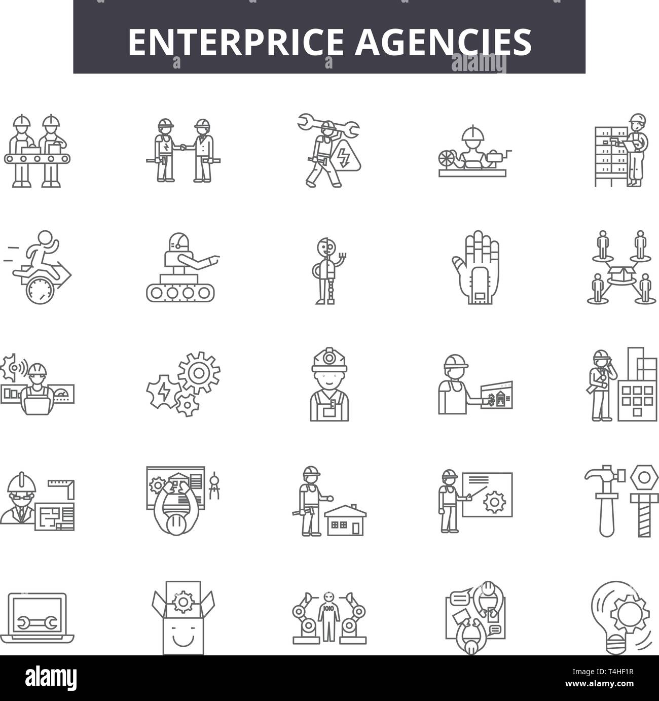 Enterprice agency line icons, signs set, vector. Enterprice agency ...