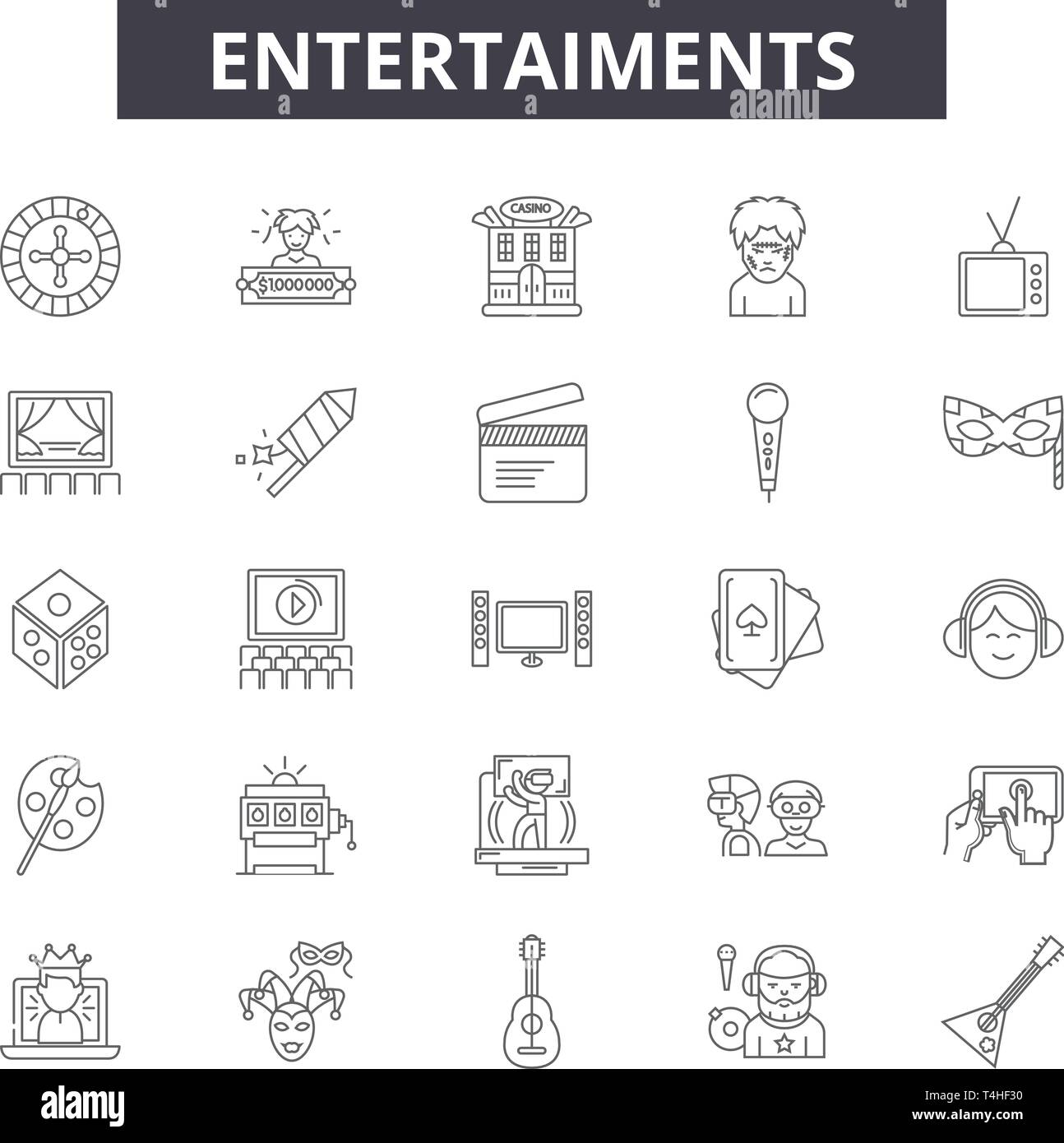 Entertaiments line icons, signs set, vector. Entertaiments outline ...