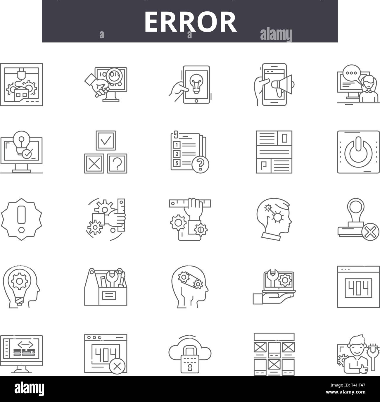 Error line icons, signs set, vector. Error outline concept illustration ...