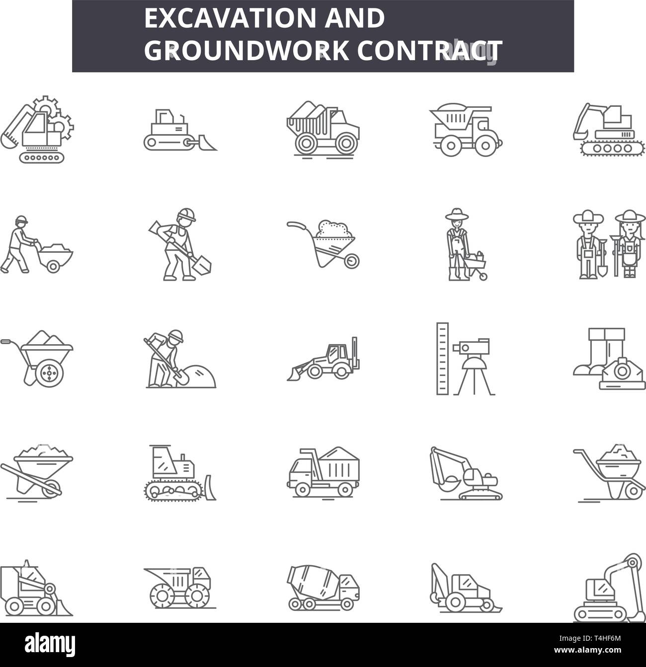 Excavation and grounwork line icons, signs set, vector. Excavation and ...