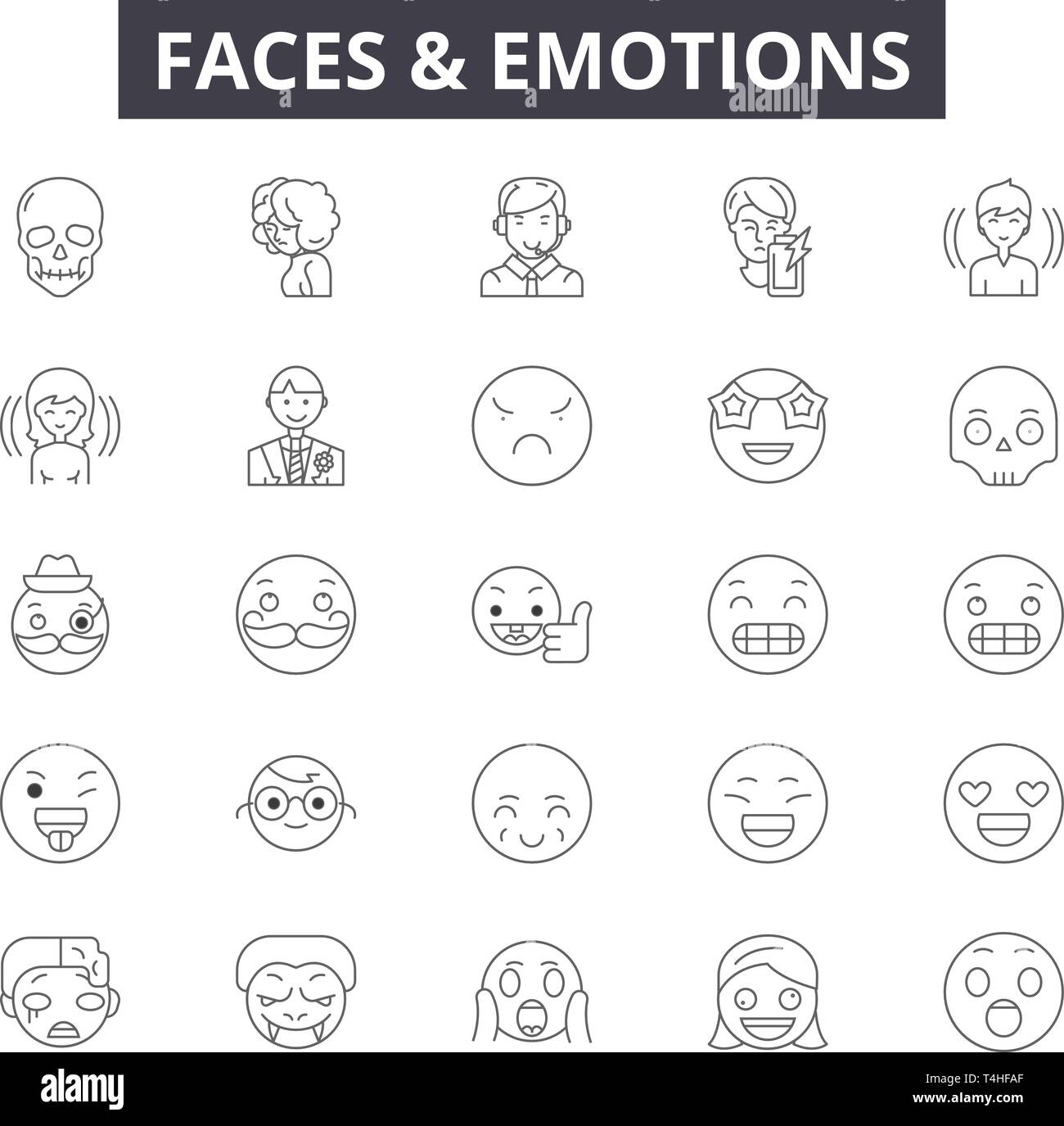 Faces & emotions line icons, signs set, vector. Faces & emotions ...