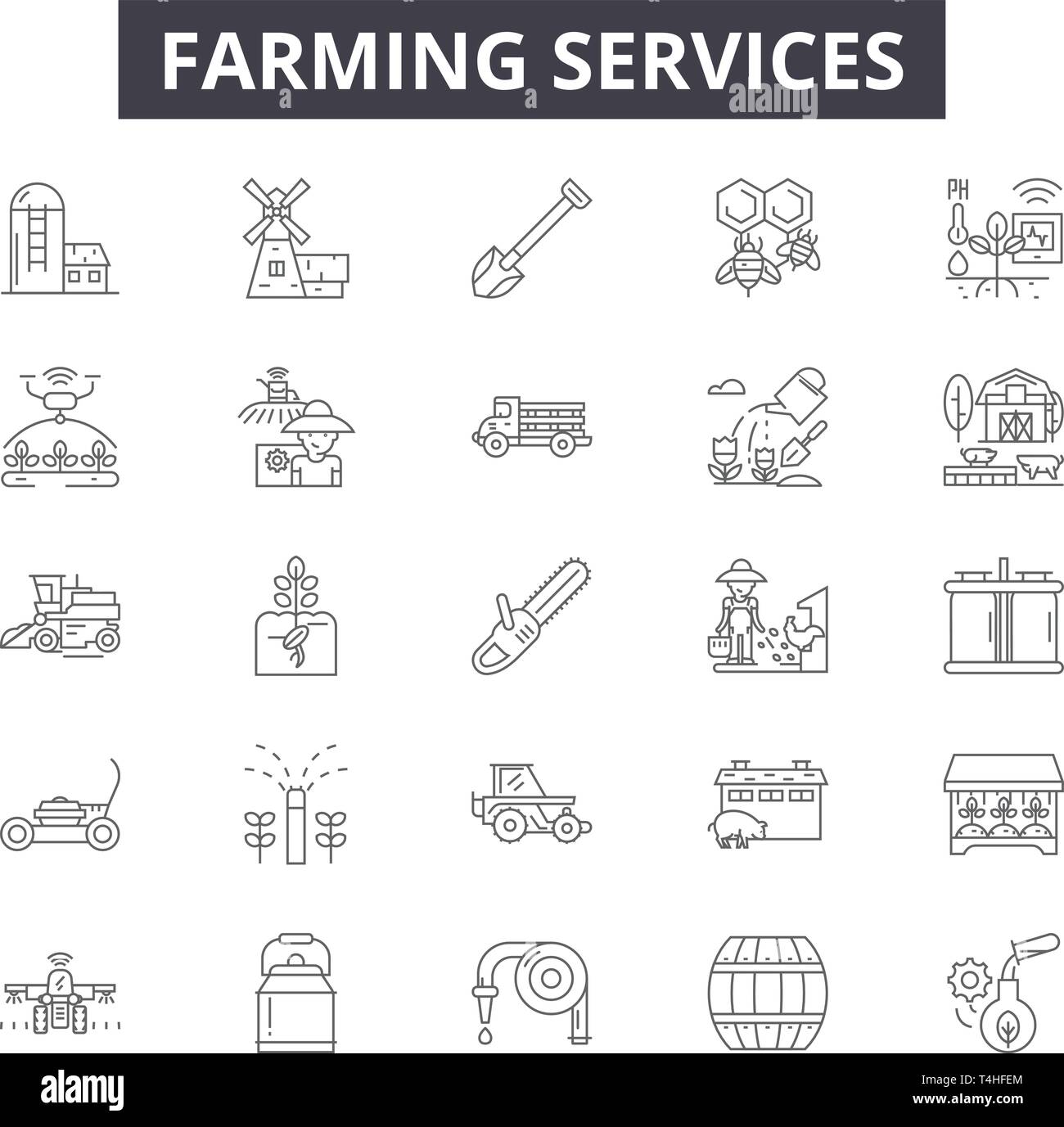 Farming services line icons, signs set, vector. Farming services ...