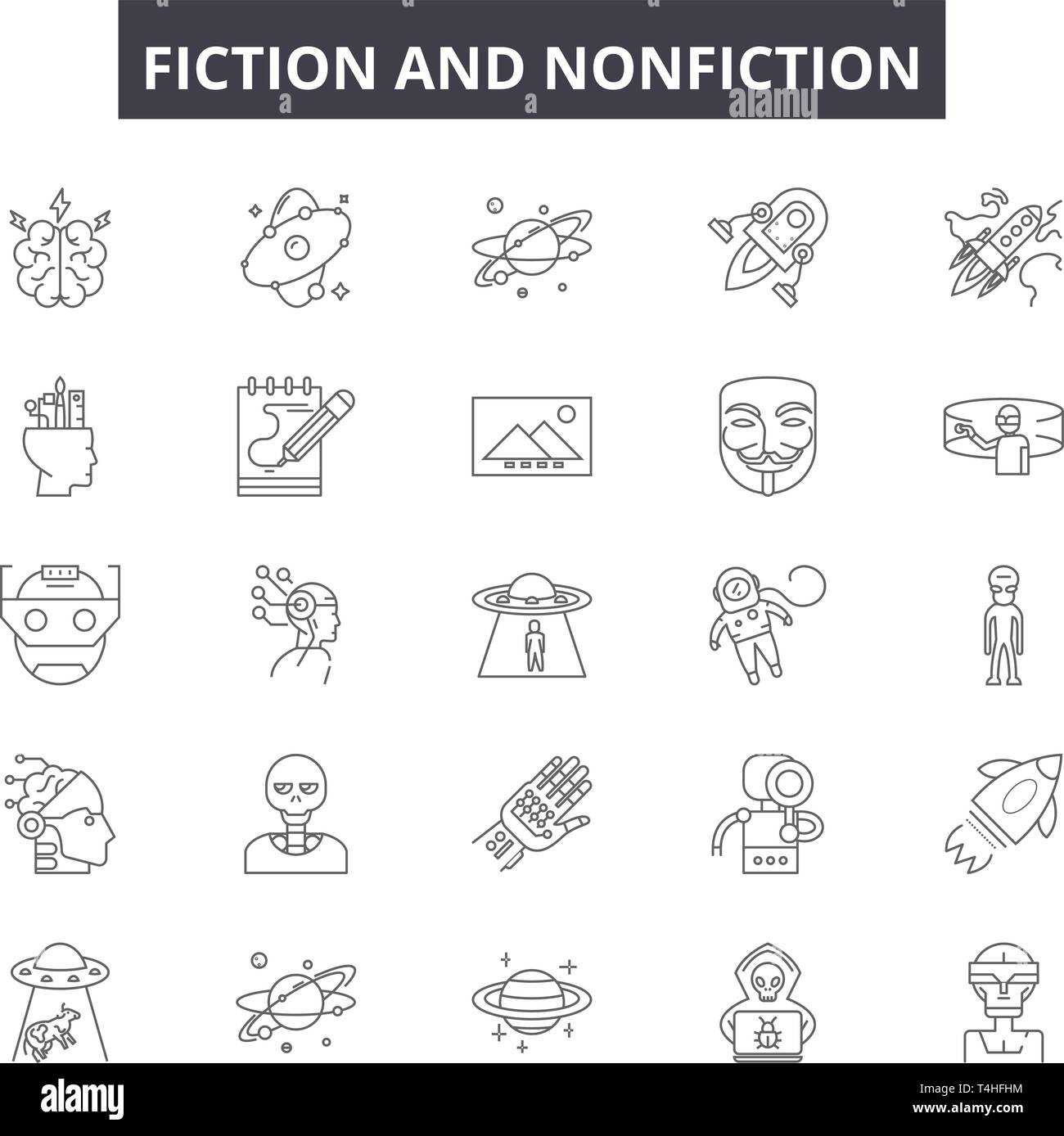 Fictioin and nonfiction line icons, signs set, vector. Fictioin and ...