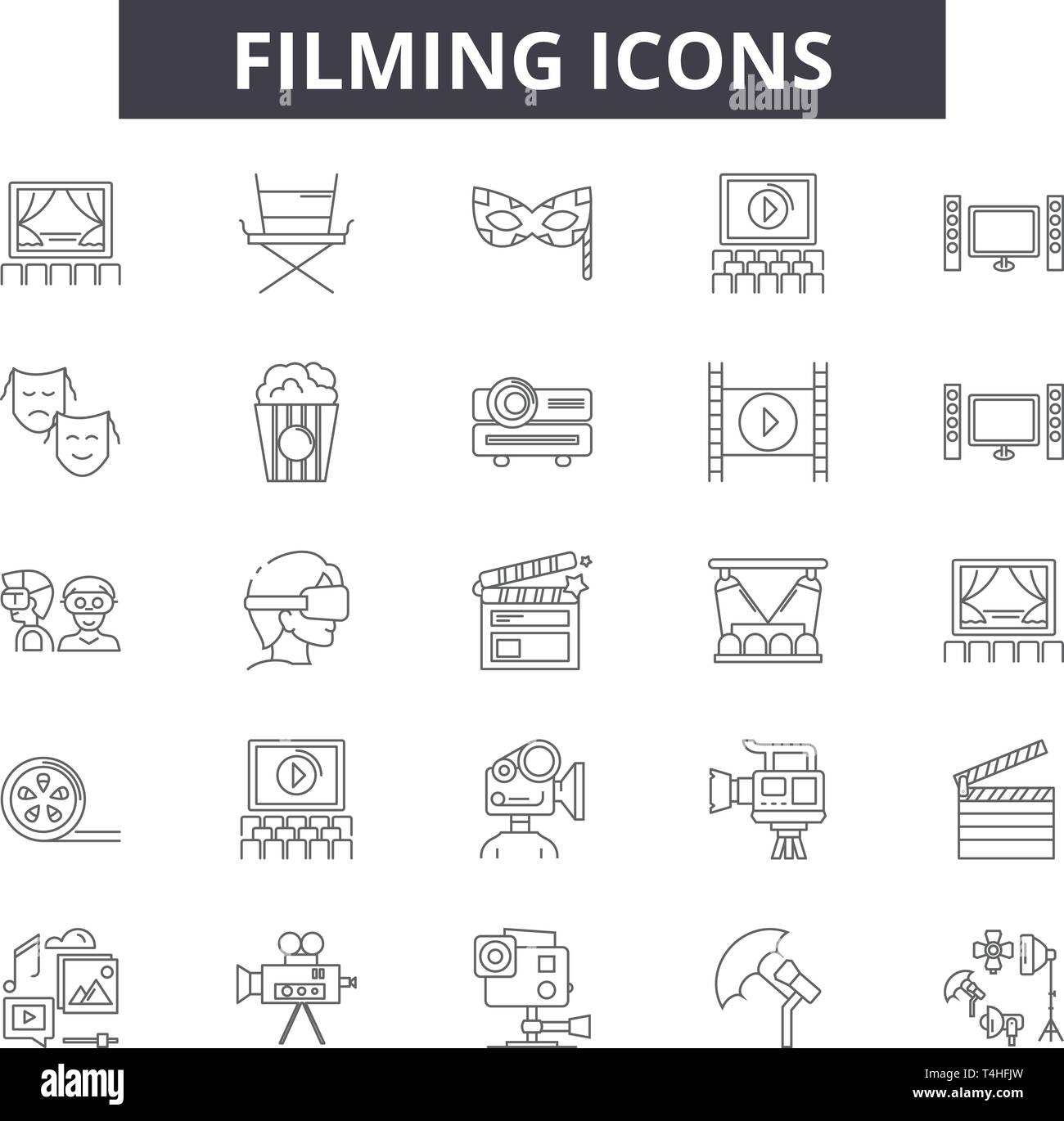 Filming line icons, signs set, vector. Filming outline concept ...