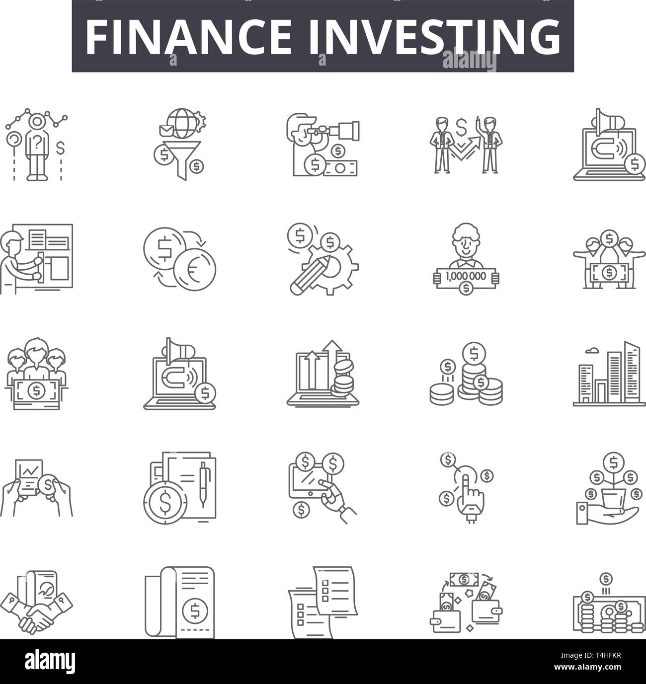 Finance investing line icons, signs set, vector. Finance investing ...
