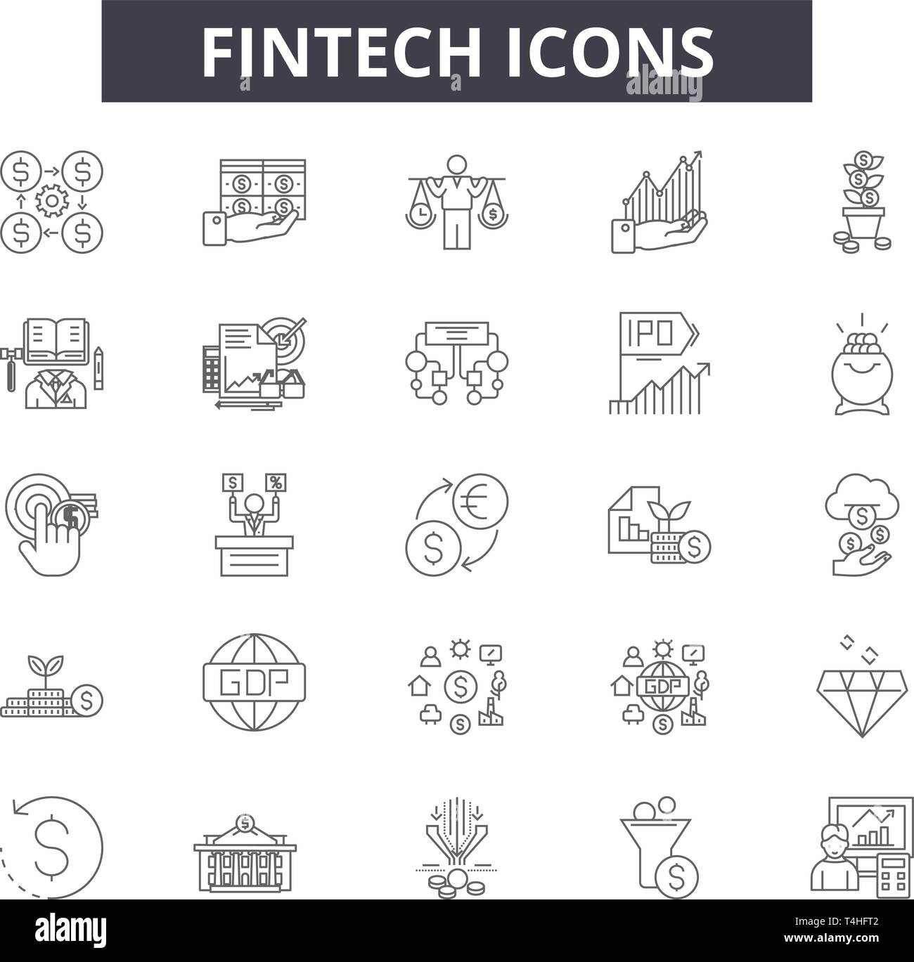 Fintech line icons, signs set, vector. Fintech outline concept ...