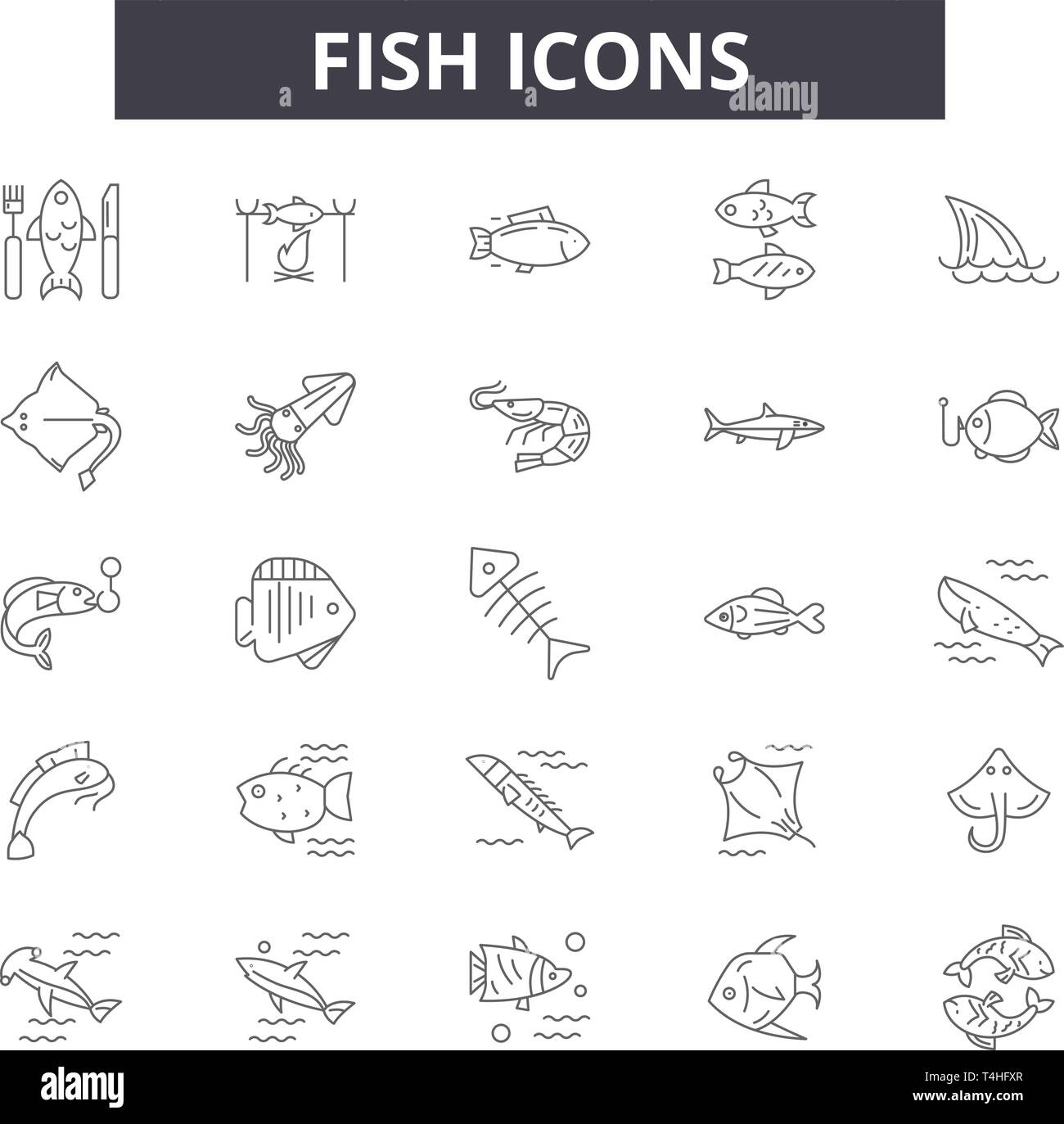 Fish line icons, signs set, vector. Fish outline concept illustration ...