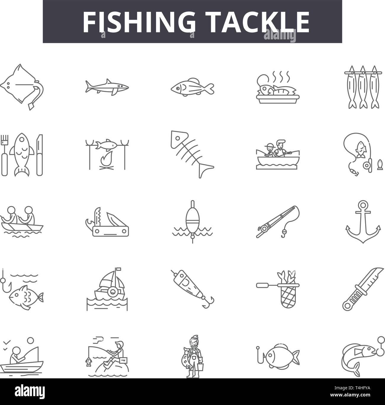 Fishing tackle line icons, signs set, vector. Fishing tackle outline ...