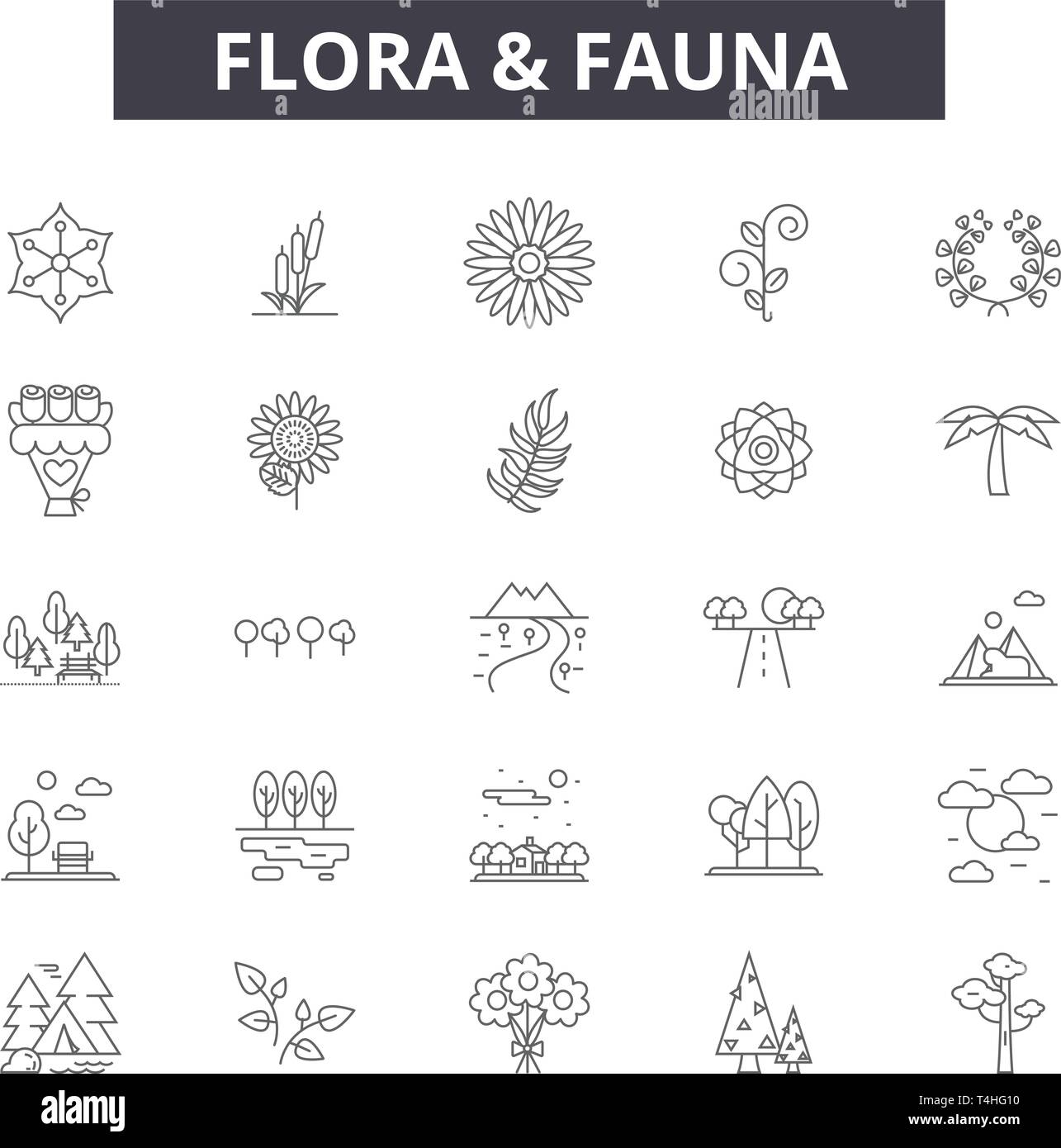 Flora and fauna line icons, signs set, vector. Flora and fauna outline ...